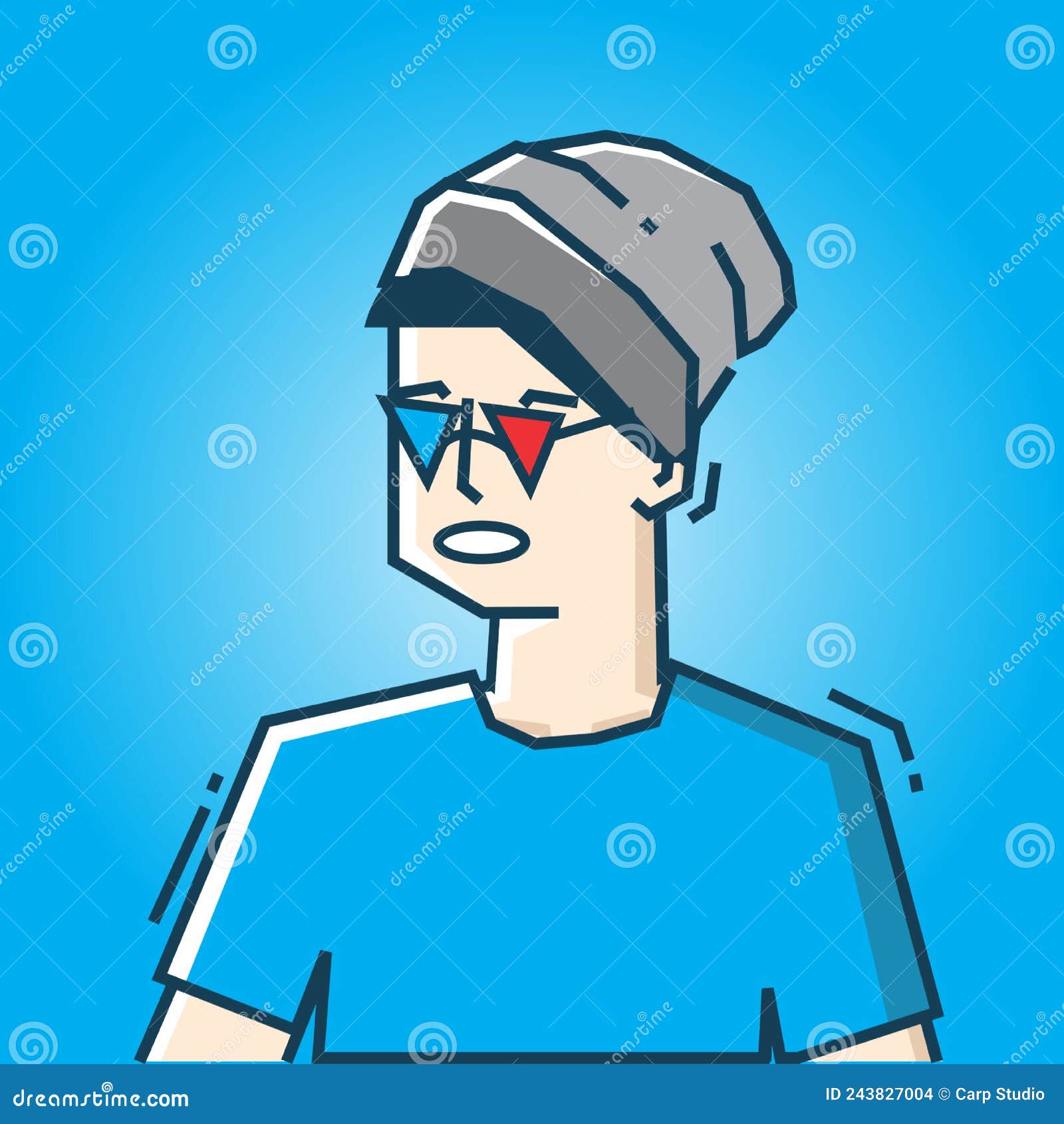 Square Face Character in Stiff Art Style Illustration Stock ...