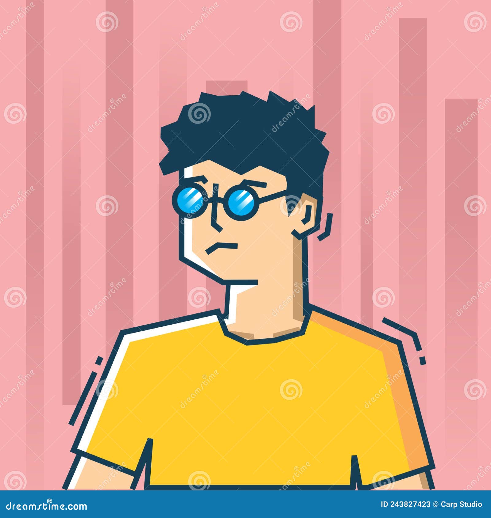 Square Face Character in Stiff Art Style Illustration Stock ...