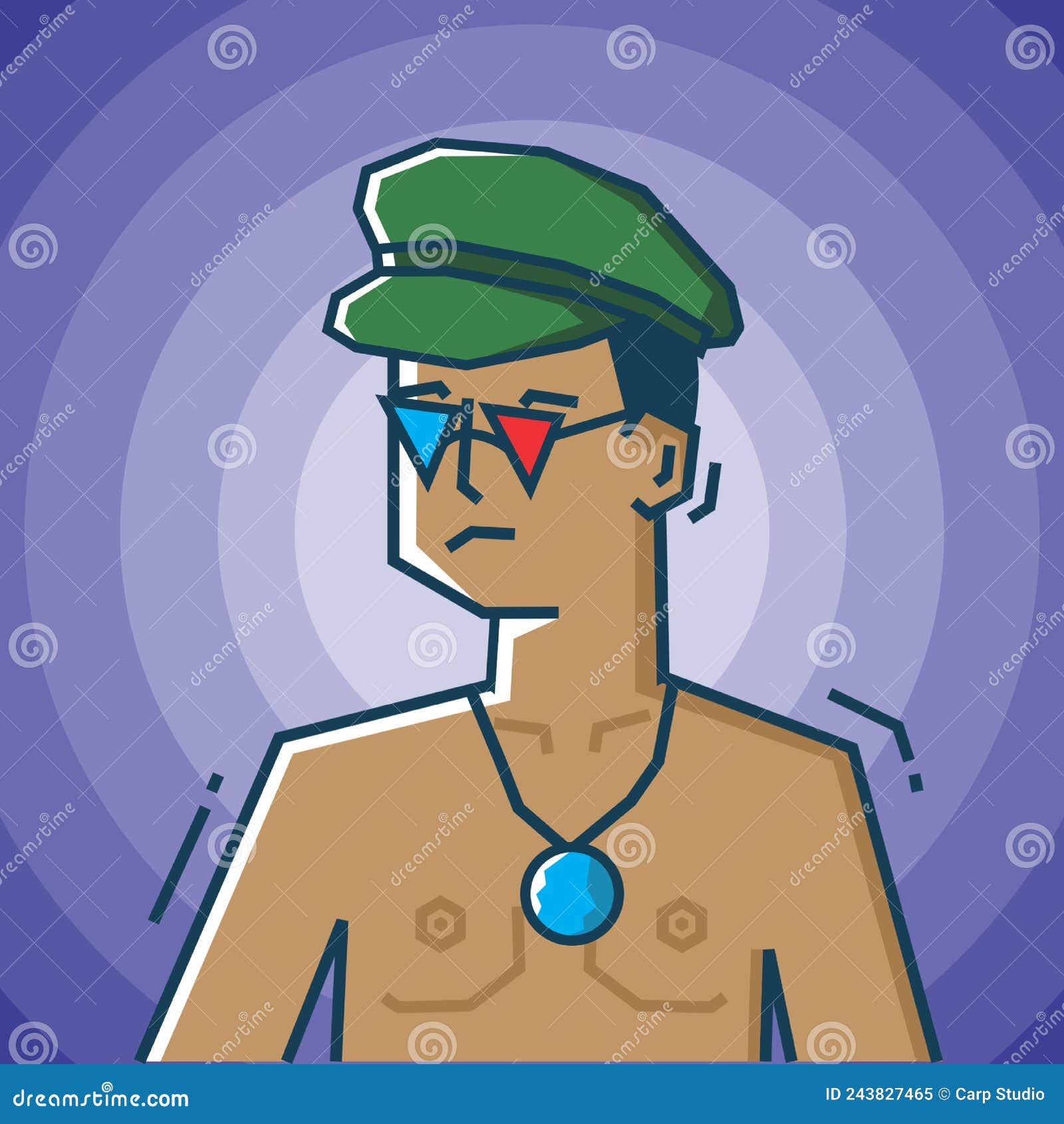 Square Face Character in Stiff Art Style Illustration Stock ...