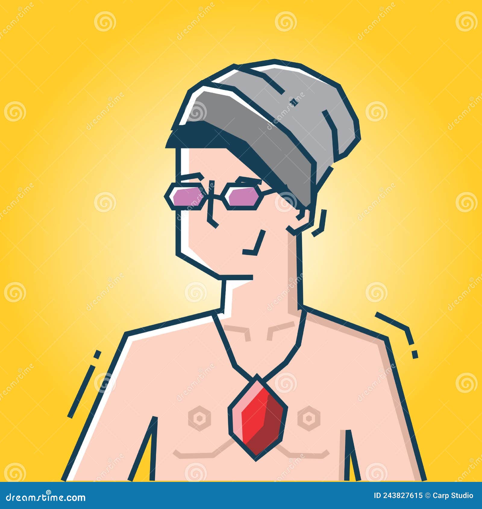 Square Face Character in Stiff Art Style Illustration Stock ...