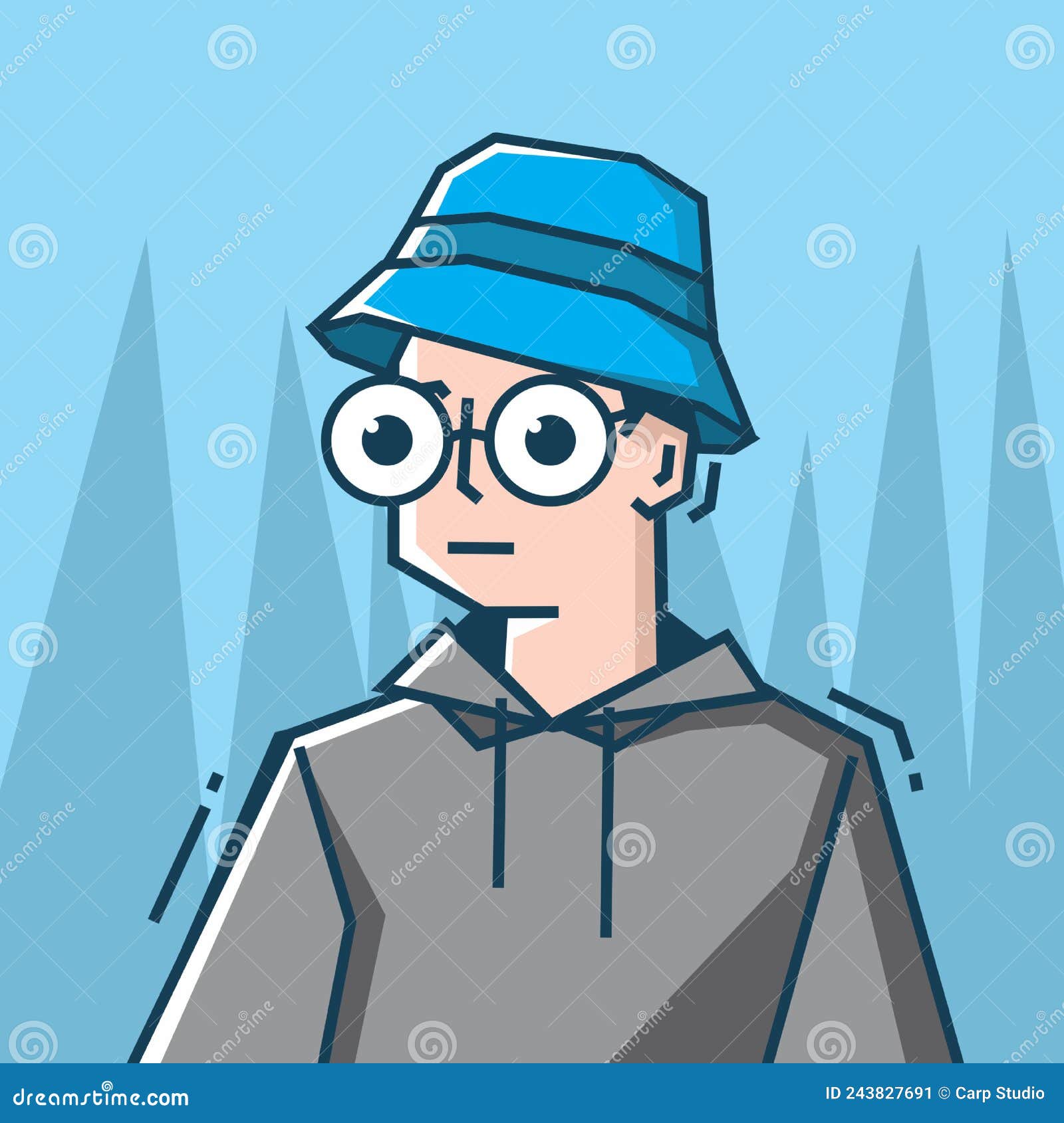 Square Face Character in Stiff Art Style Illustration Stock ...