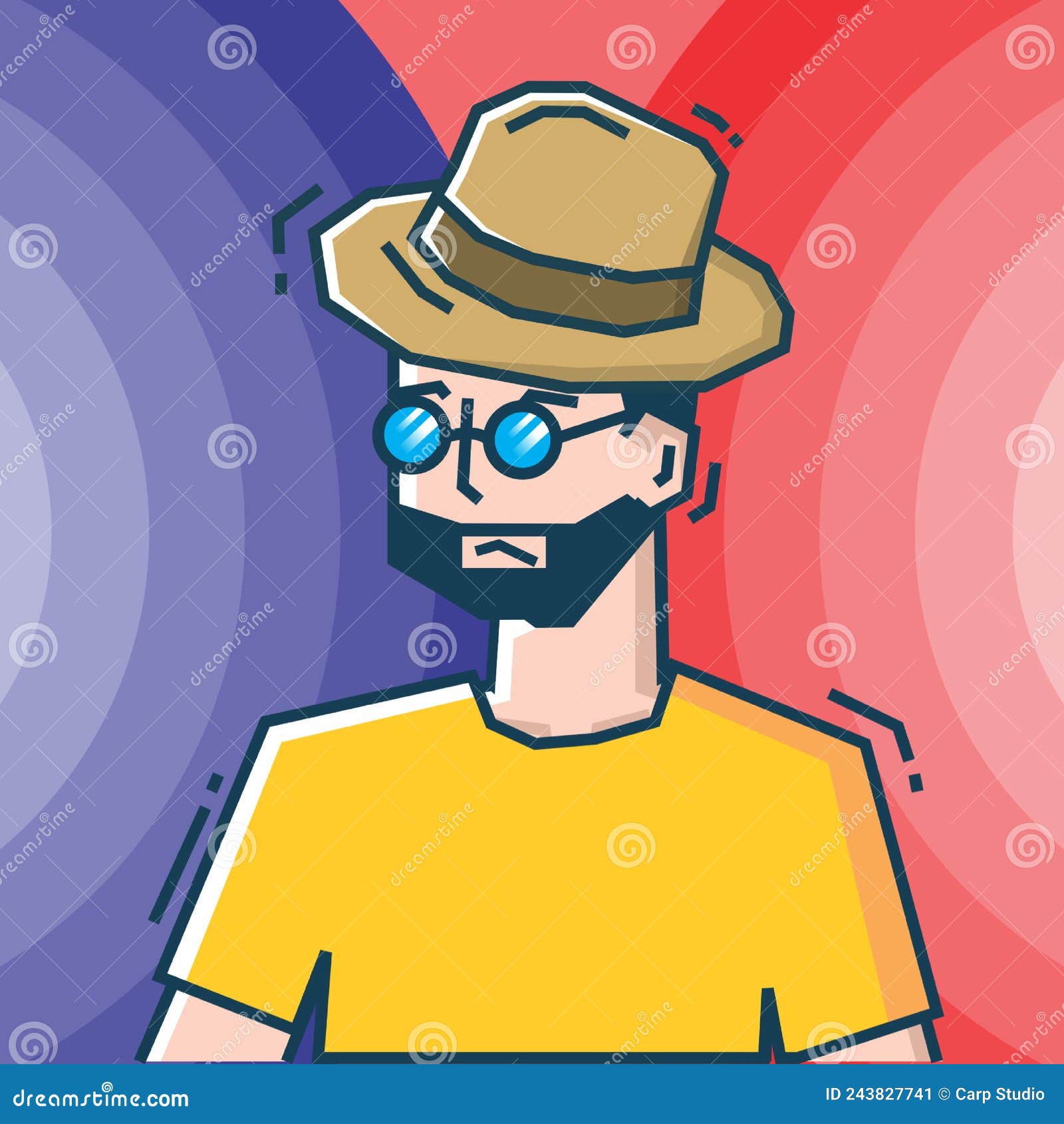 Square Face Character in Stiff Art Style Illustration Stock ...