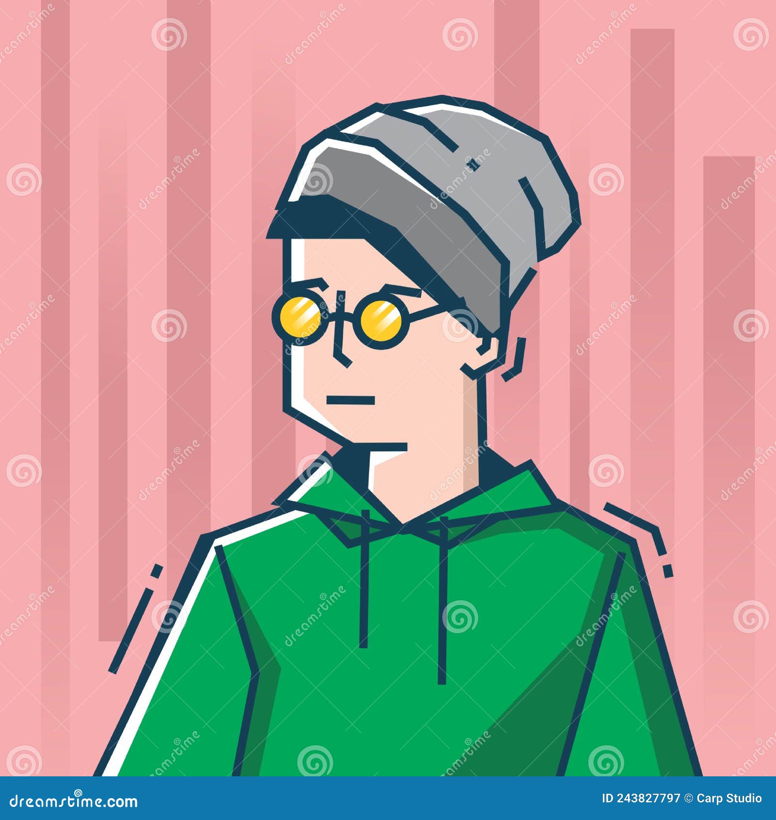 Square Face Character in Stiff Art Style Illustration Stock ...