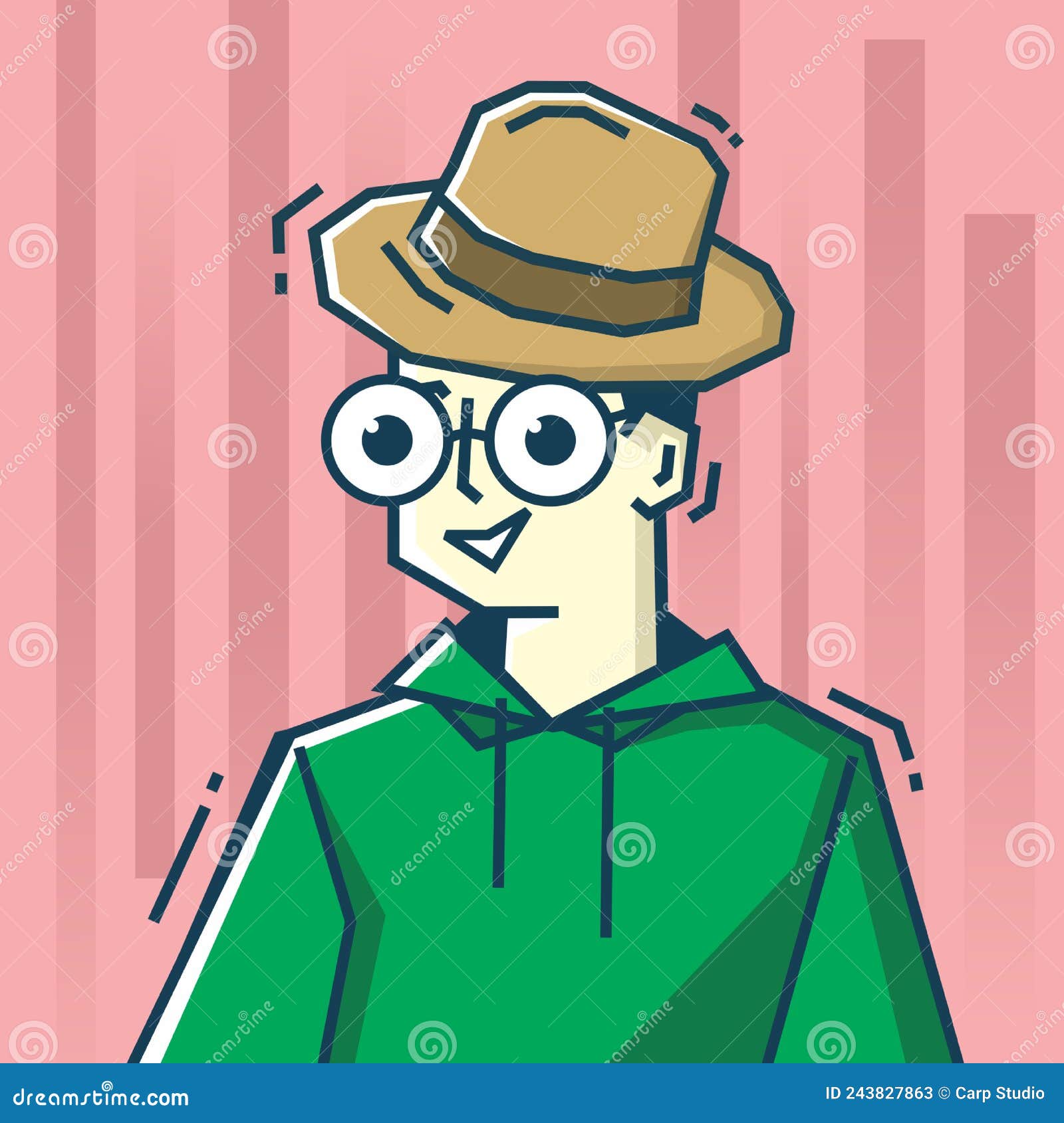 Square Face Character in Stiff Art Style Illustration Stock ...