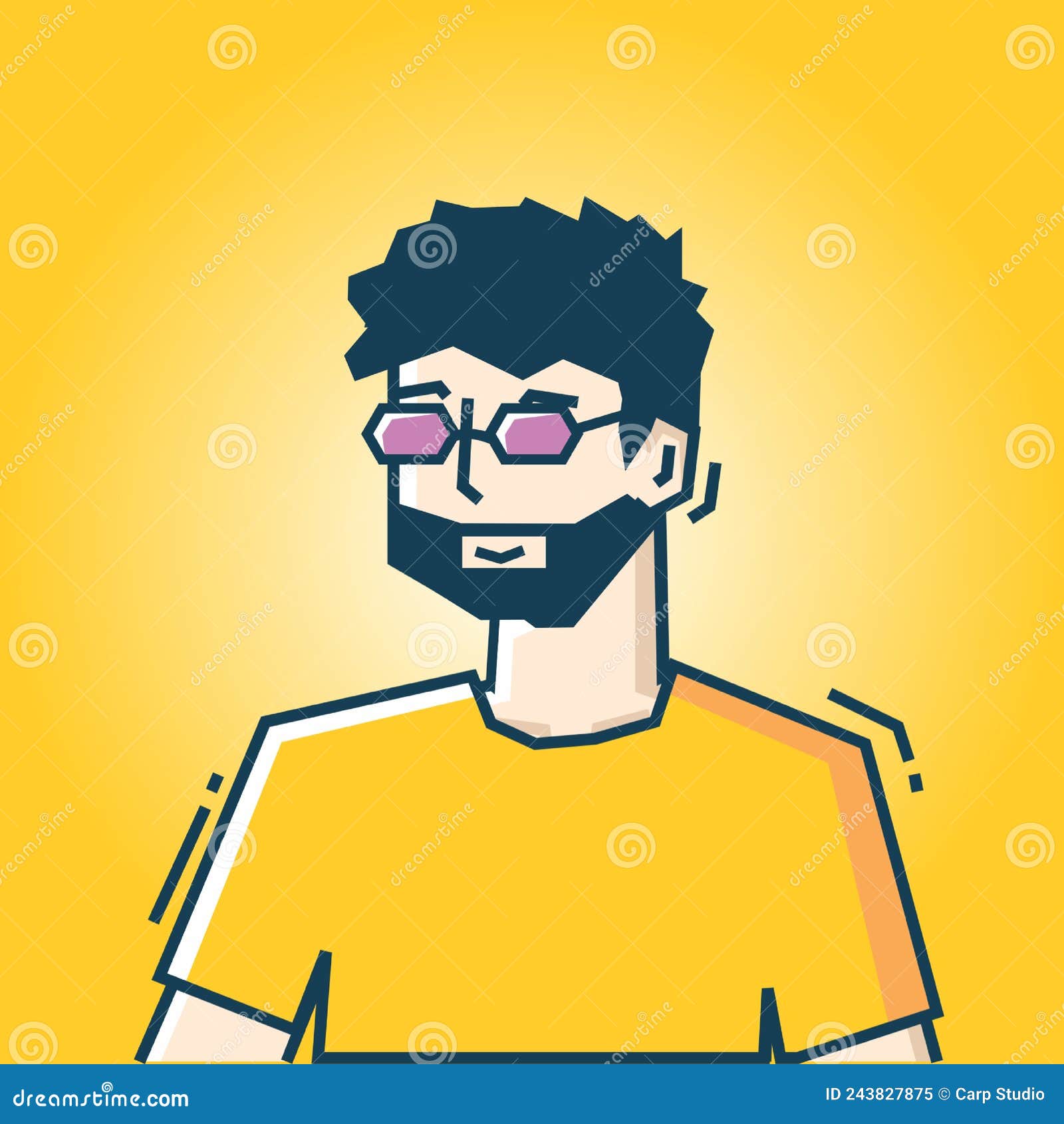 Square Face Character in Stiff Art Style Illustration Stock ...