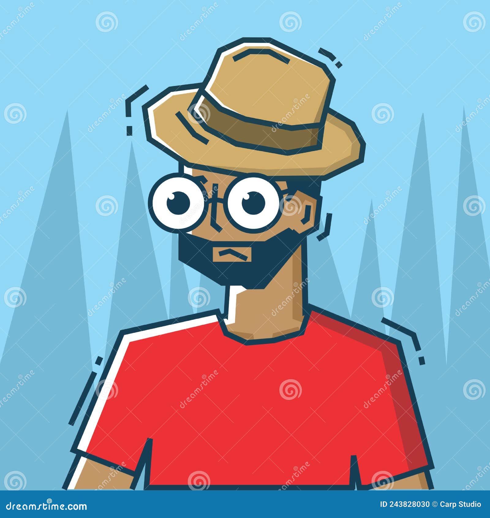 Square Face Character in Stiff Art Style Illustration Stock ...