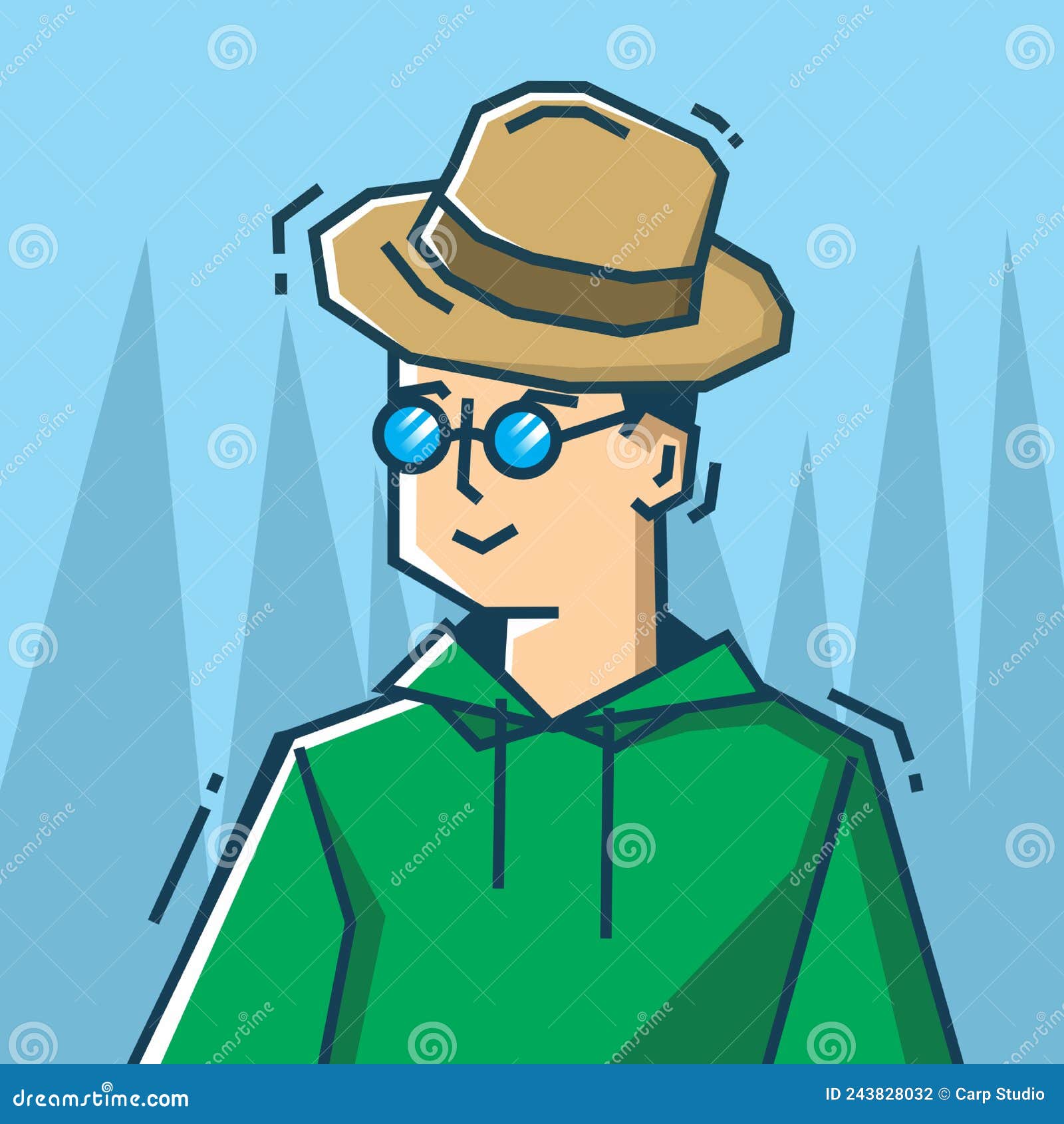 Square Face Character in Stiff Art Style Illustration Stock ...