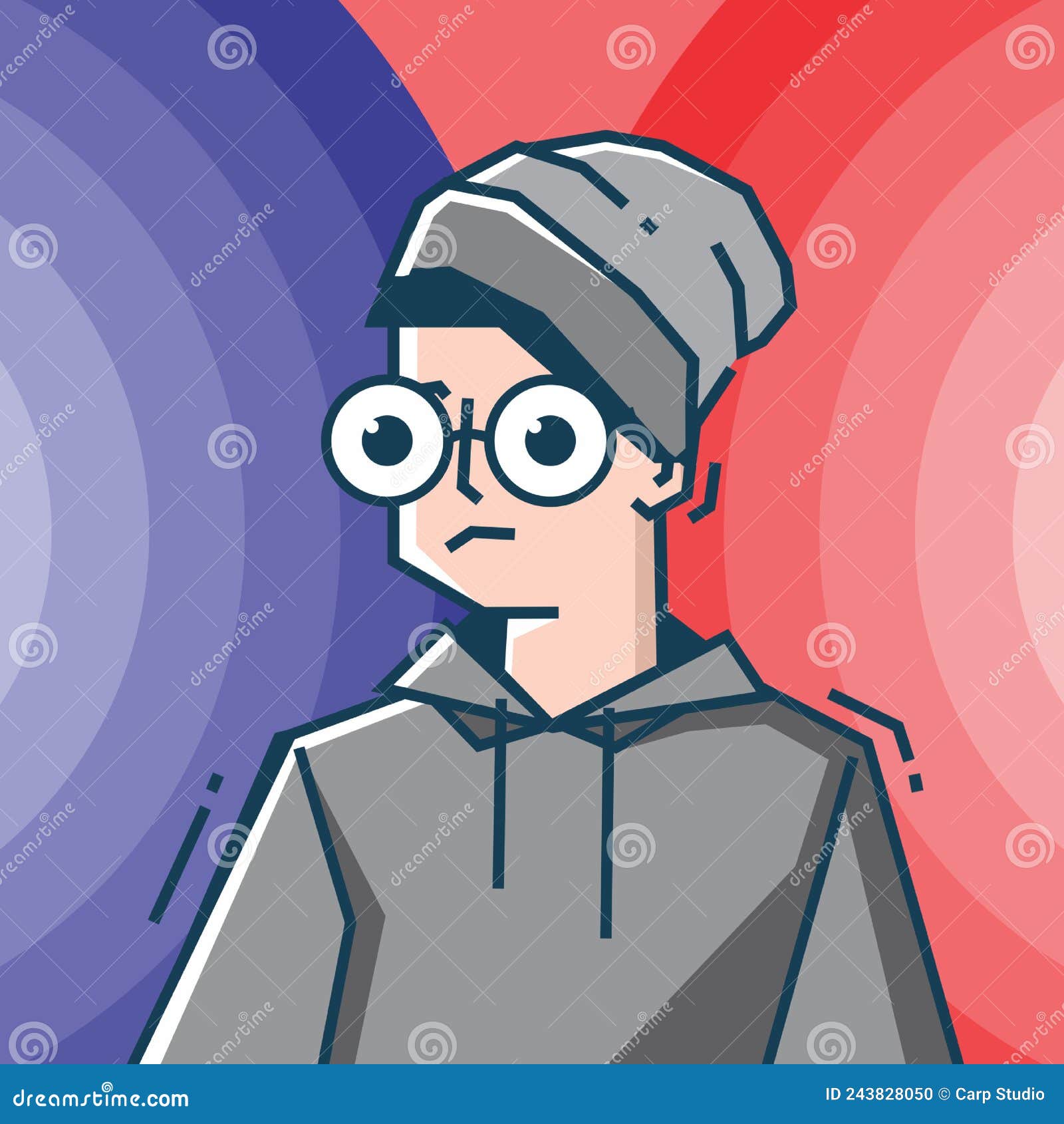 Square Face Character in Stiff Art Style Illustration Stock ...