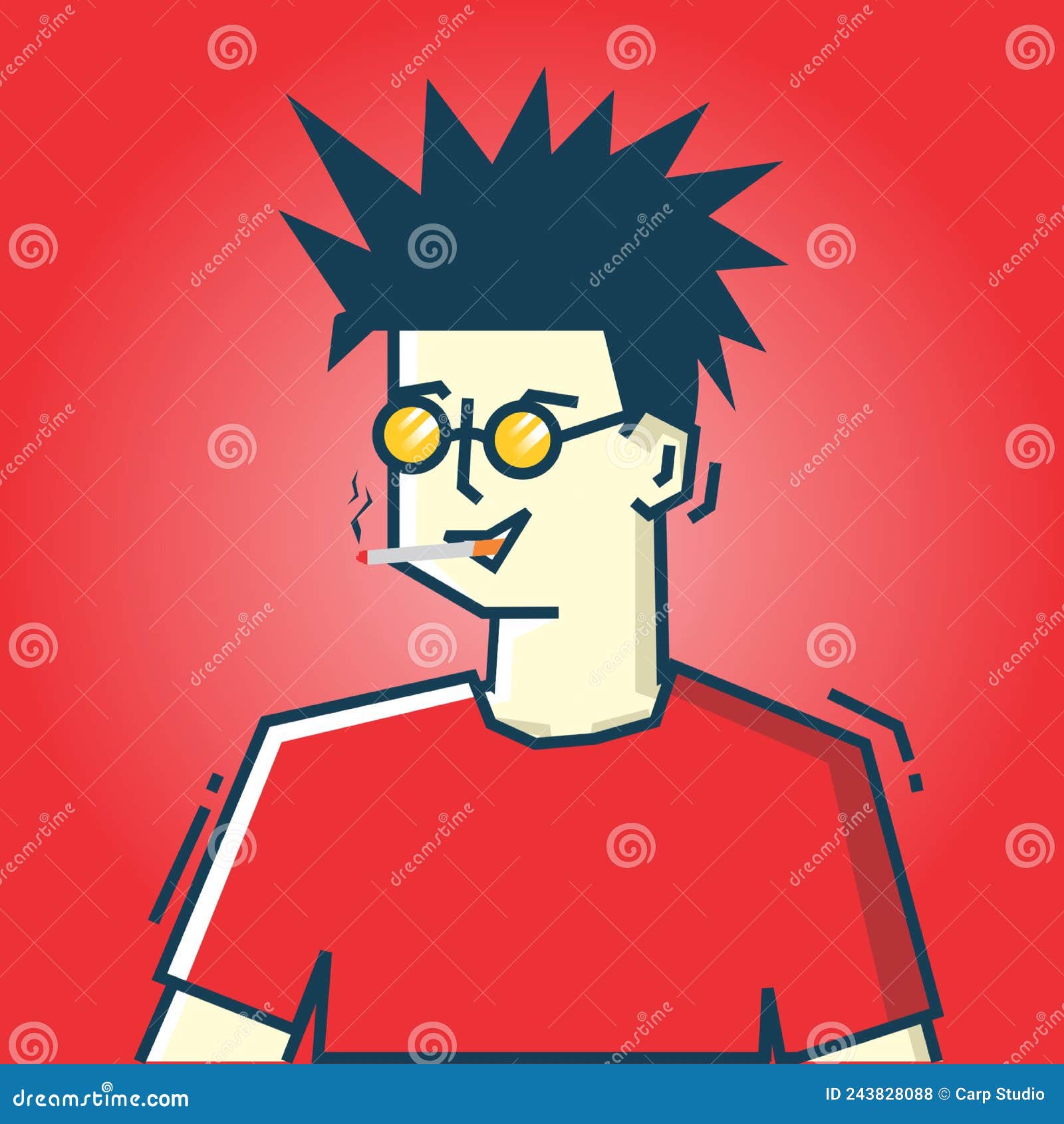 Square Face Character in Stiff Art Style Illustration Stock ...