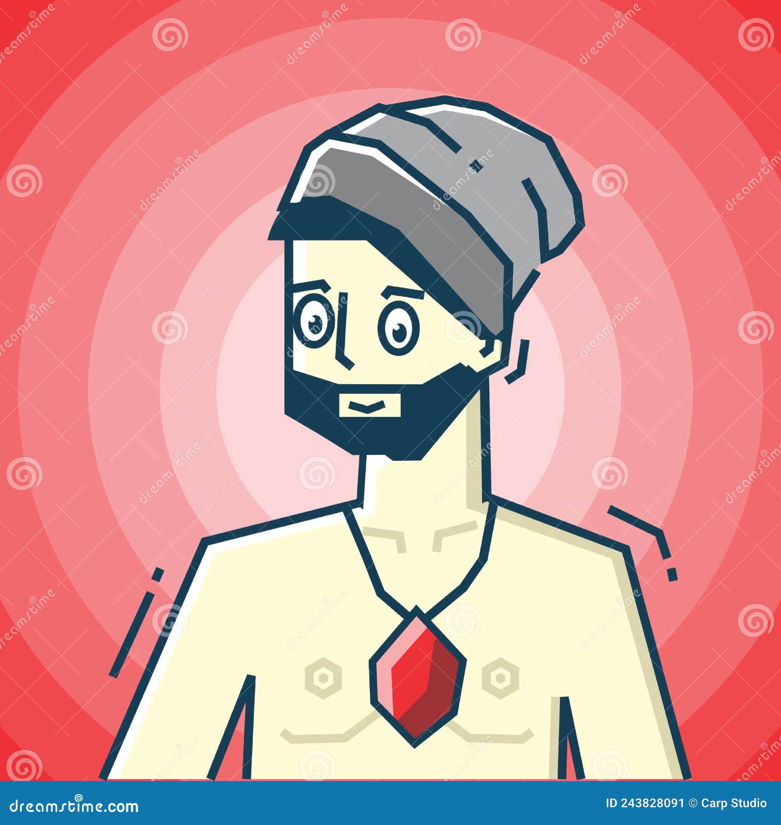 Square Face Character in Stiff Art Style Illustration Stock ...