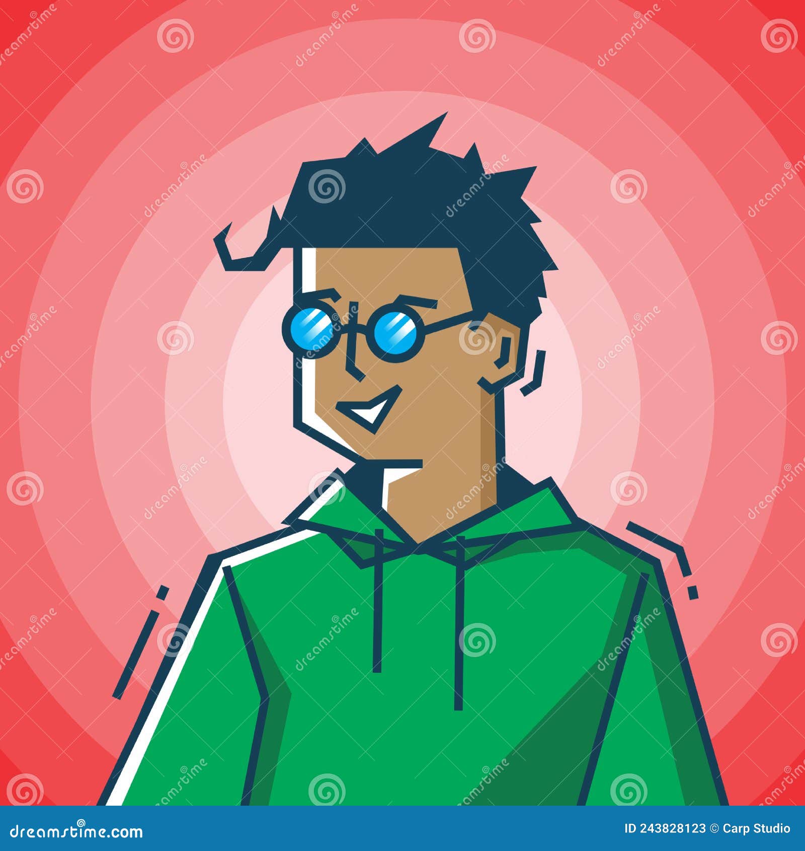 Square Face Character in Stiff Art Style Illustration Stock ...