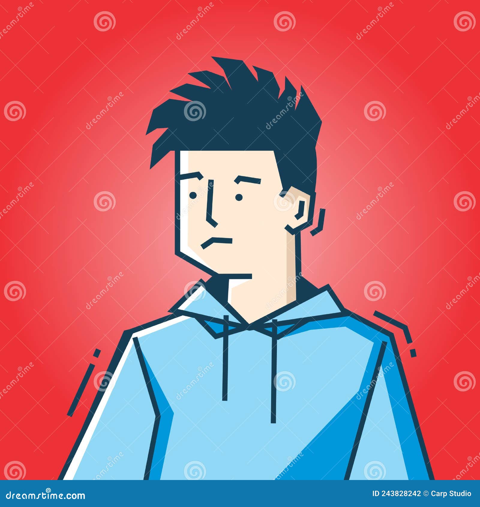 Square Face Character in Stiff Art Style Illustration Stock ...