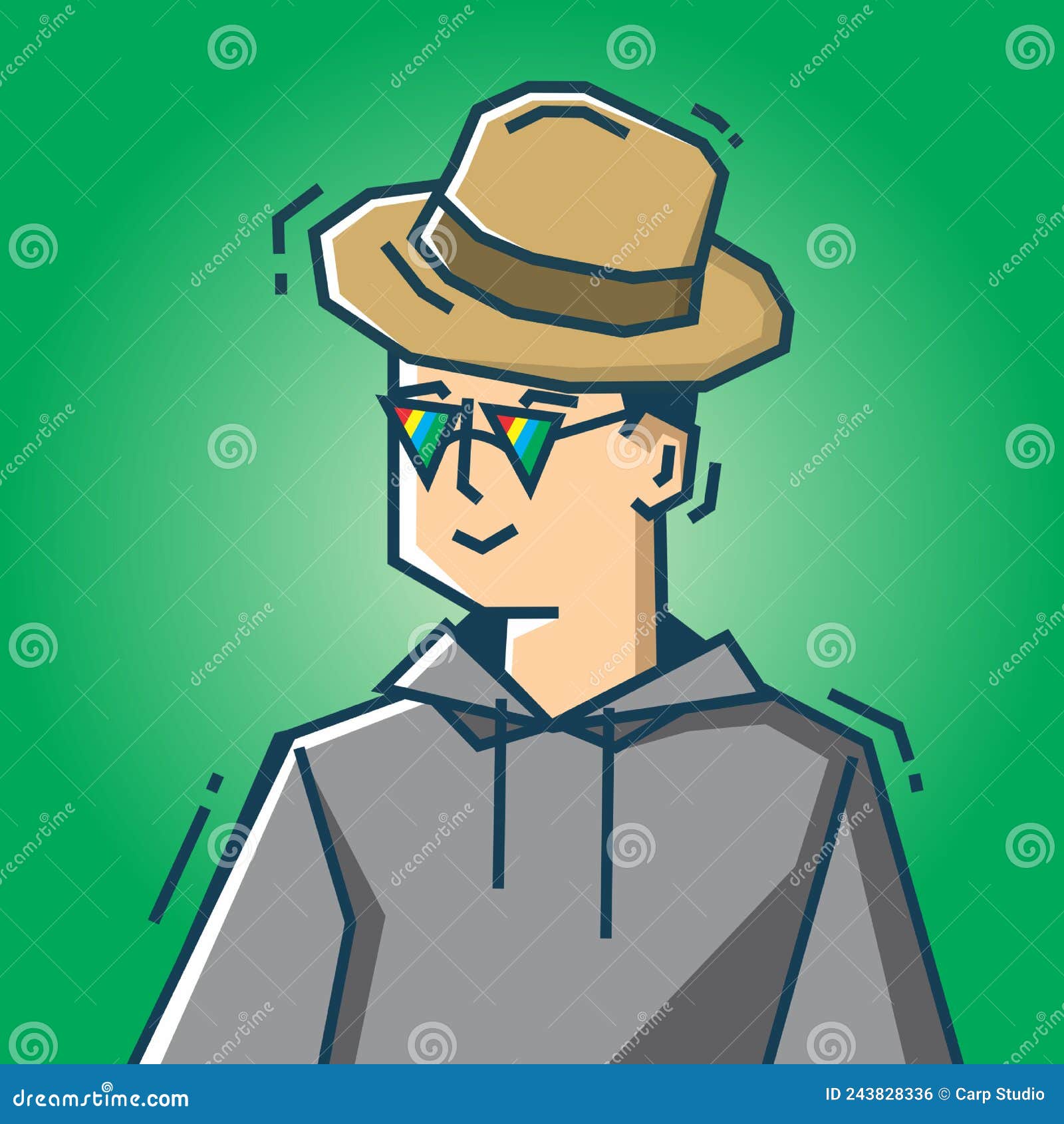 Square Face Character in Stiff Art Style Illustration Stock ...