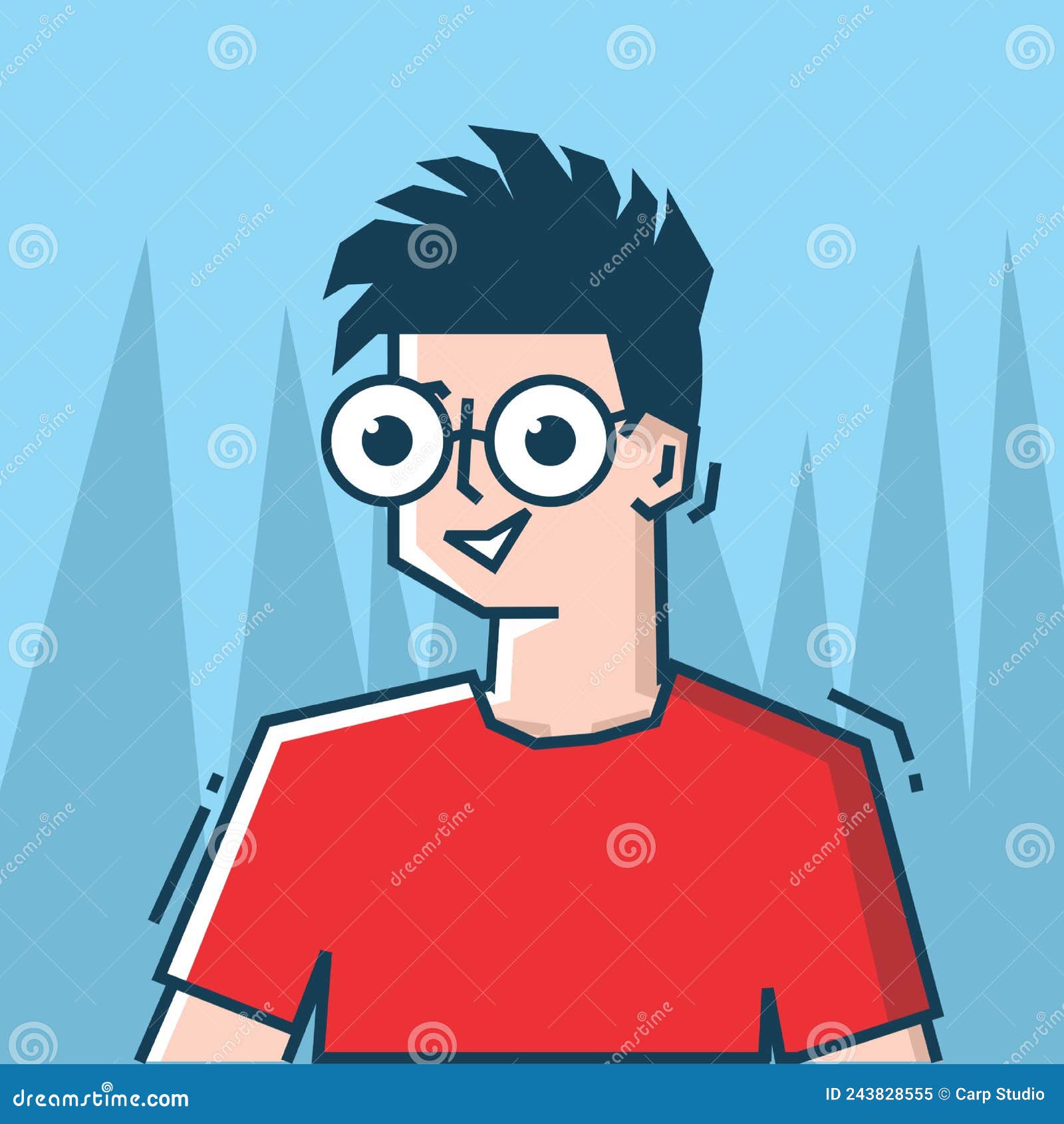 Square Face Character in Stiff Art Style Illustration Stock ...