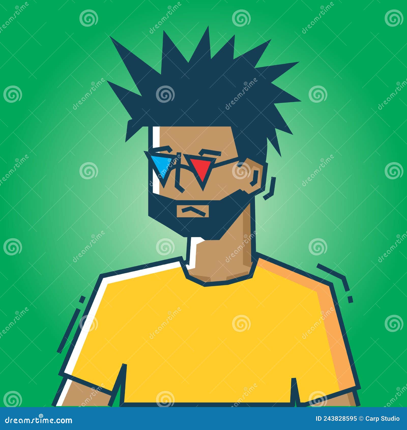Square Face Character in Stiff Art Style Illustration Stock ...