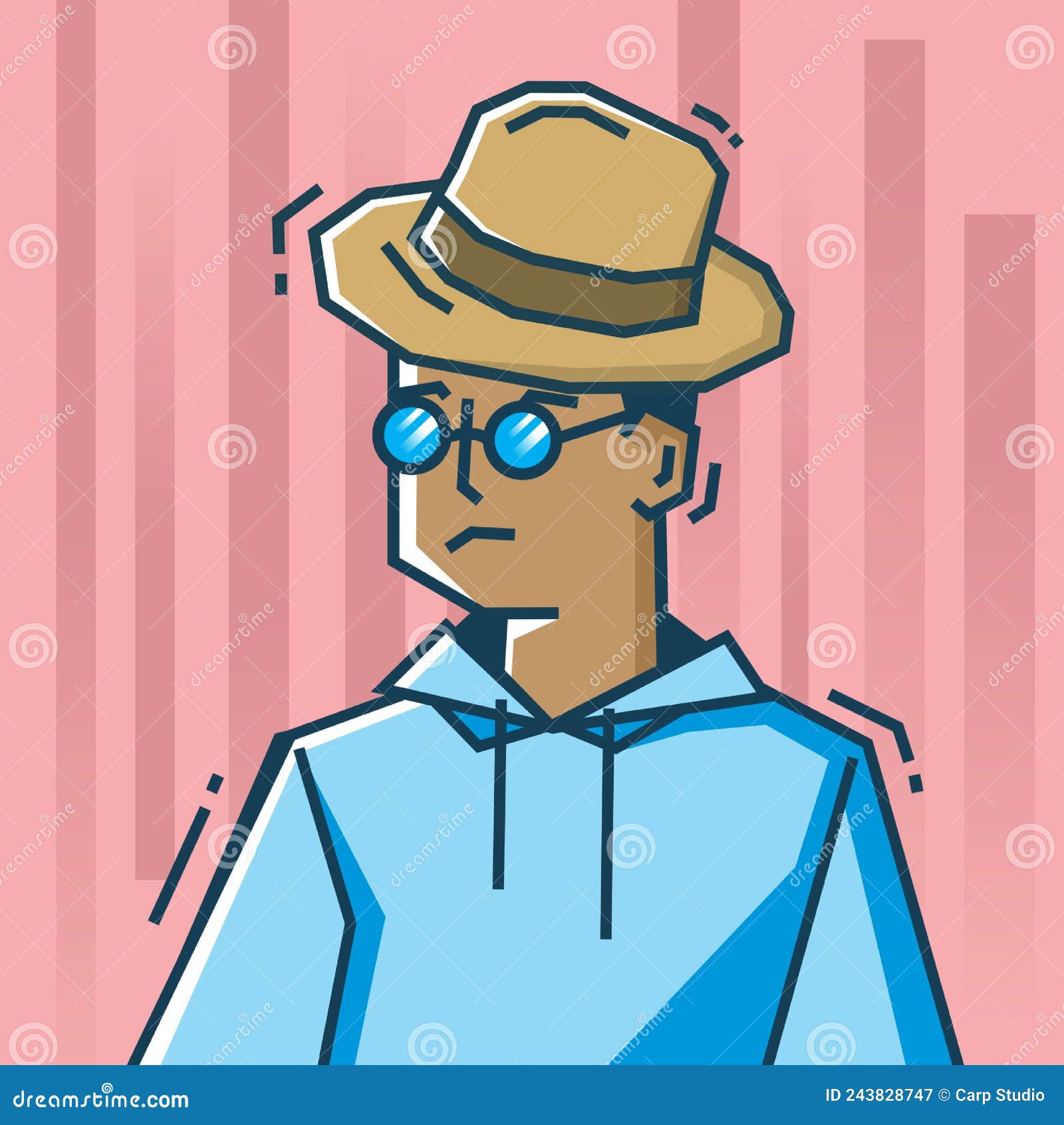 Square Face Character in Stiff Art Style Illustration Stock ...