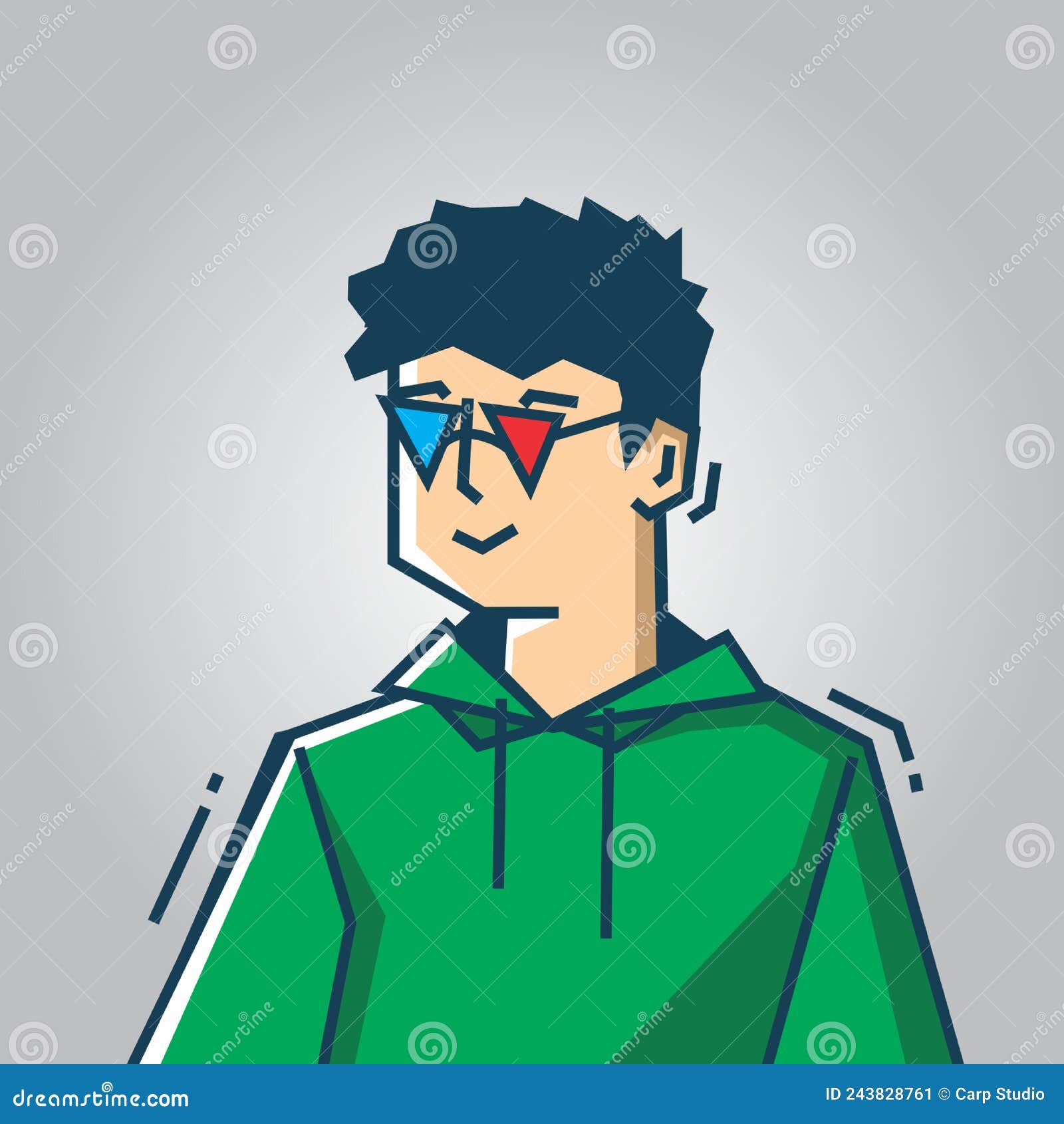 Square Face Character in Stiff Art Style Illustration Stock ...