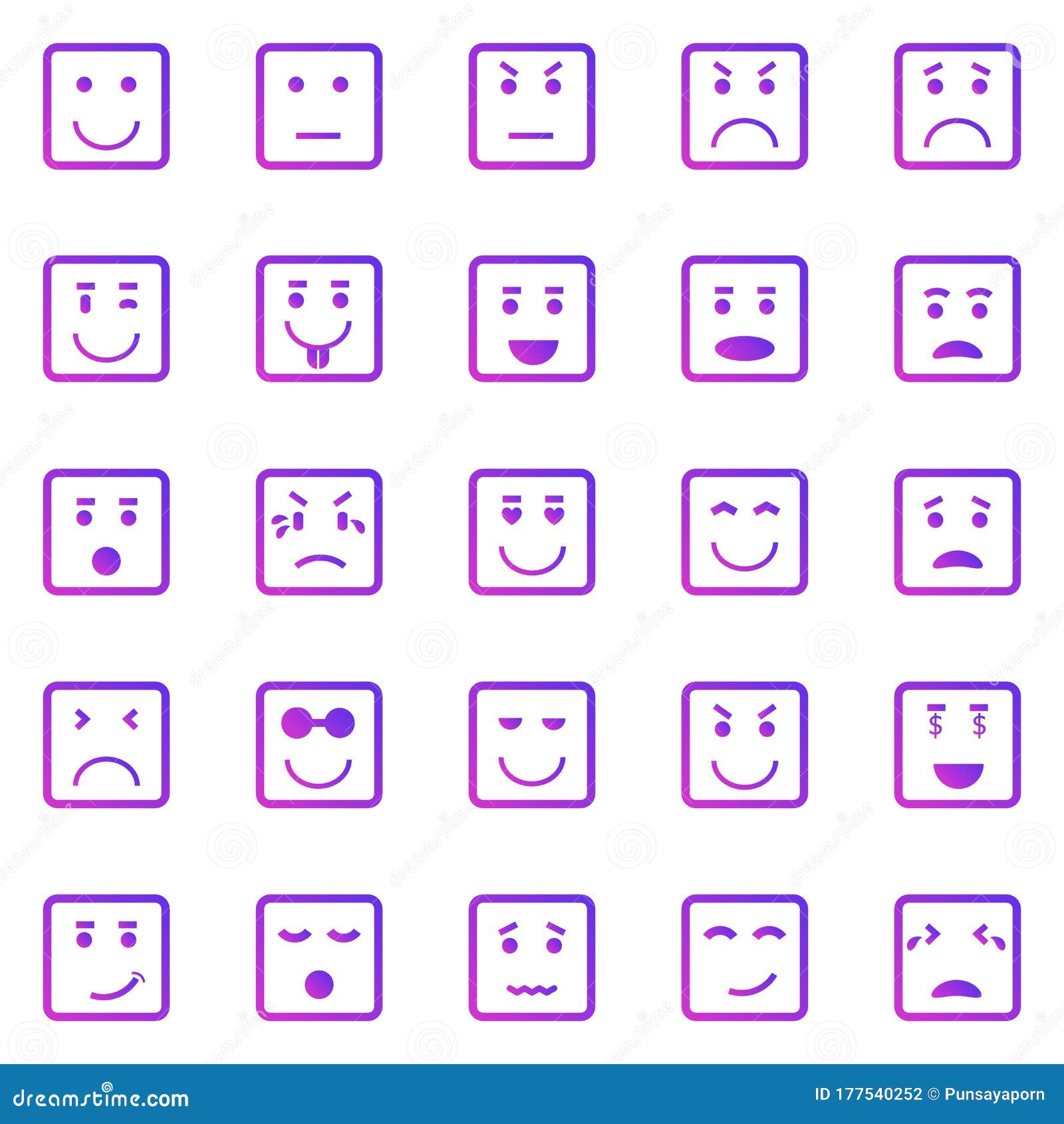 Square Face Gradient Icons on White Background Stock Vector ...