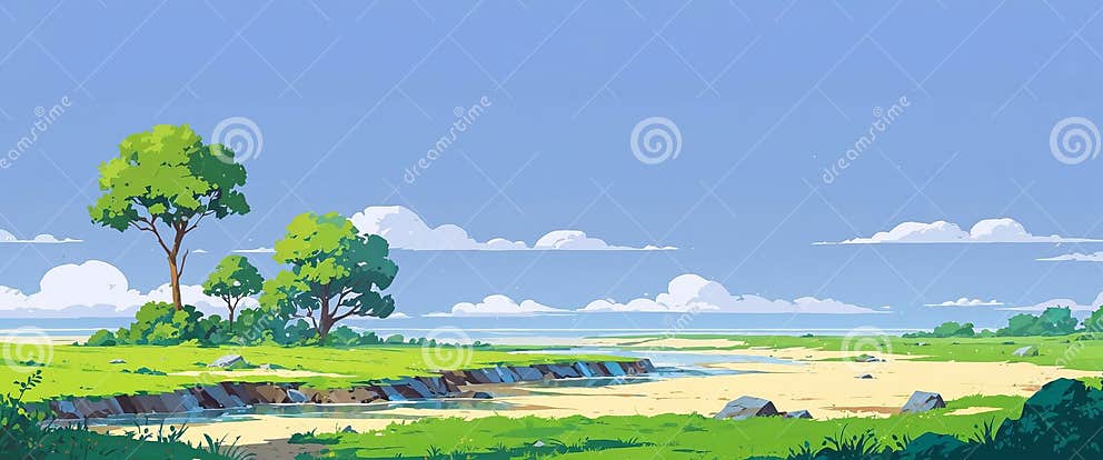 Square Flat Art of Beautiful Spatial Landscape. Stock Image - Image of ...