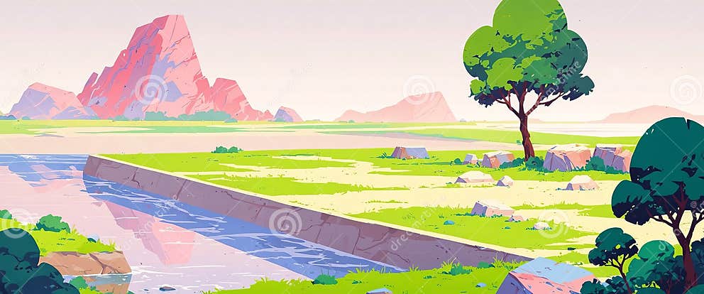 Square Flat Art of Beautiful Spatial Landscape. Stock Photo - Image of ...