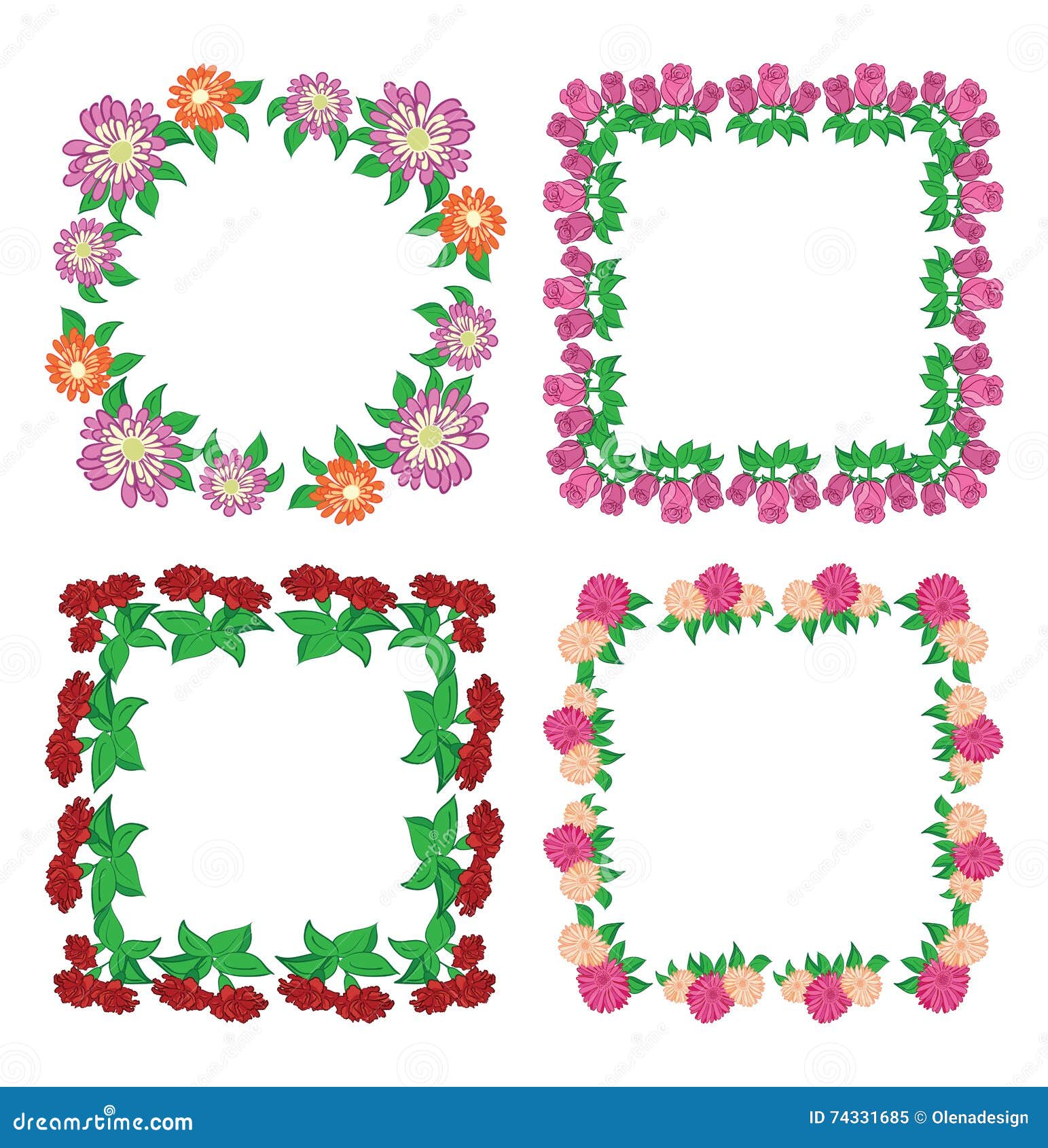 Square Floral Frames - Flowers - Vector Stock Vector - Illustration of ...