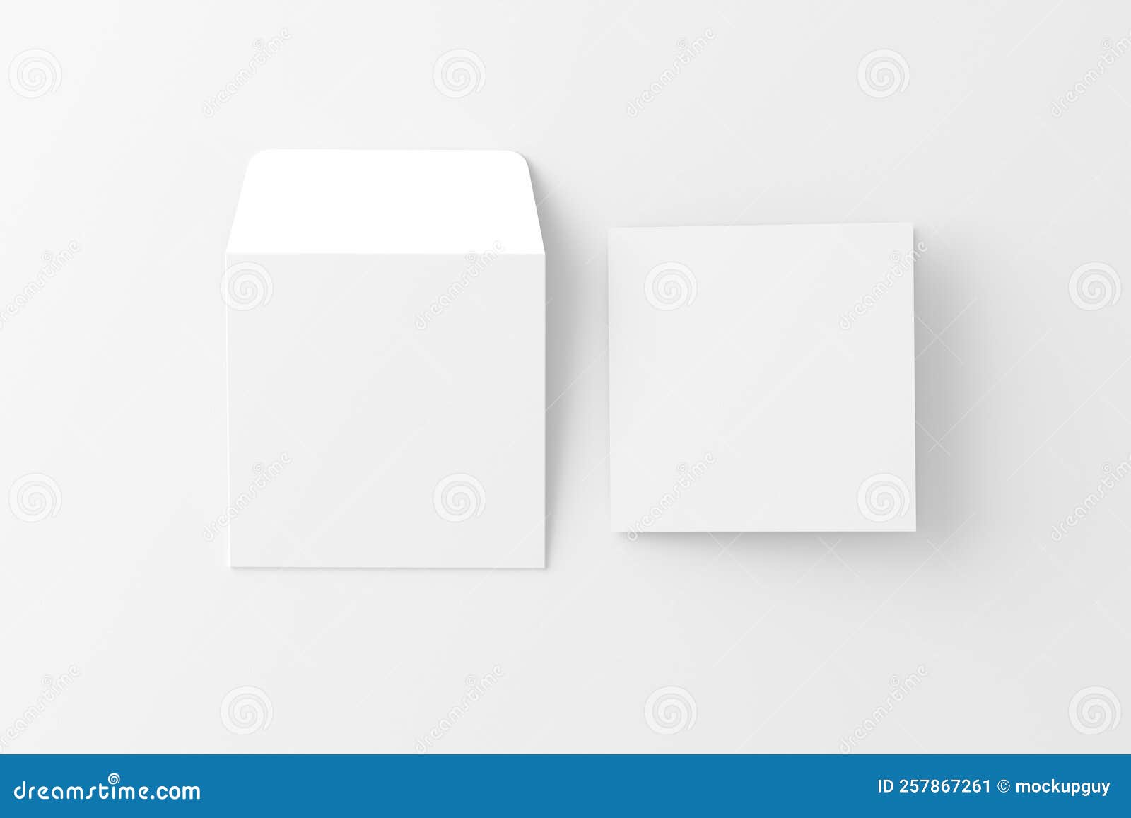 Square Folded Invitation Card with Envelope White Blank 3D Rendering ...