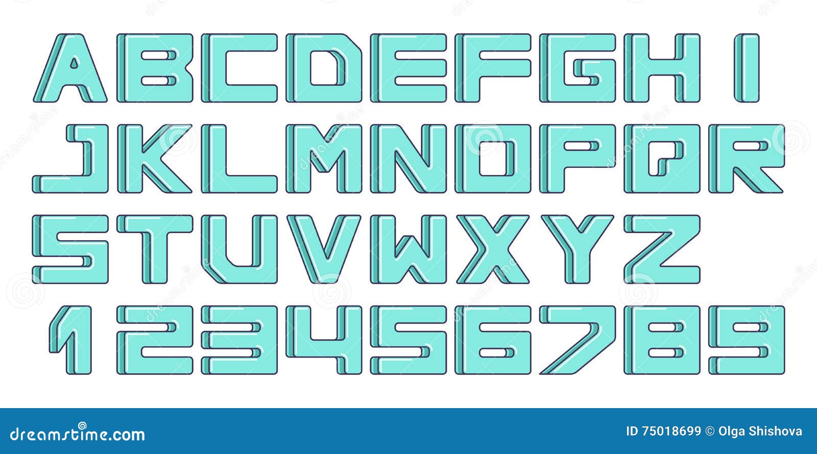 Square Font, Letters and Numbers Stock Illustration - Illustration of ...