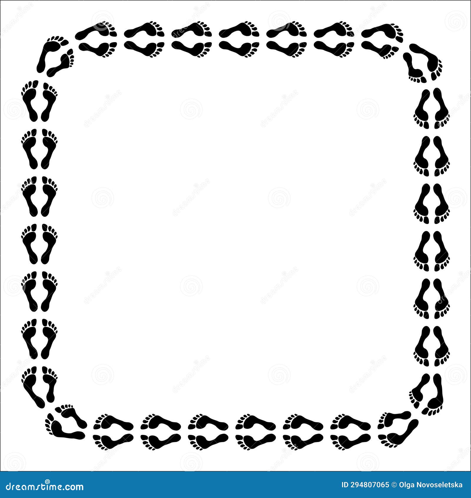 Square Foot Step Frame. Imprint, Silhouette of a Bare Human Foot Stock ...