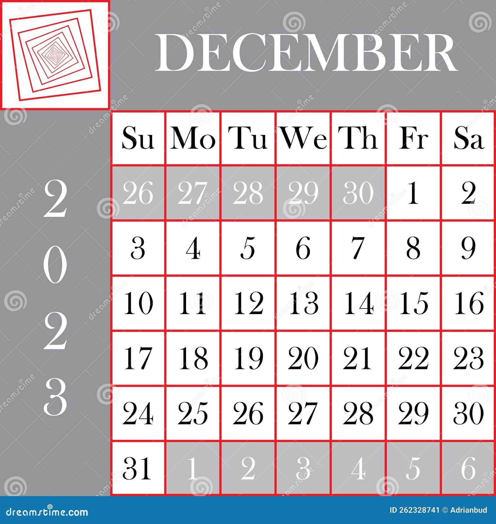 Square Format 2023 Calendar DECEMBER Stock Vector - Illustration of ...