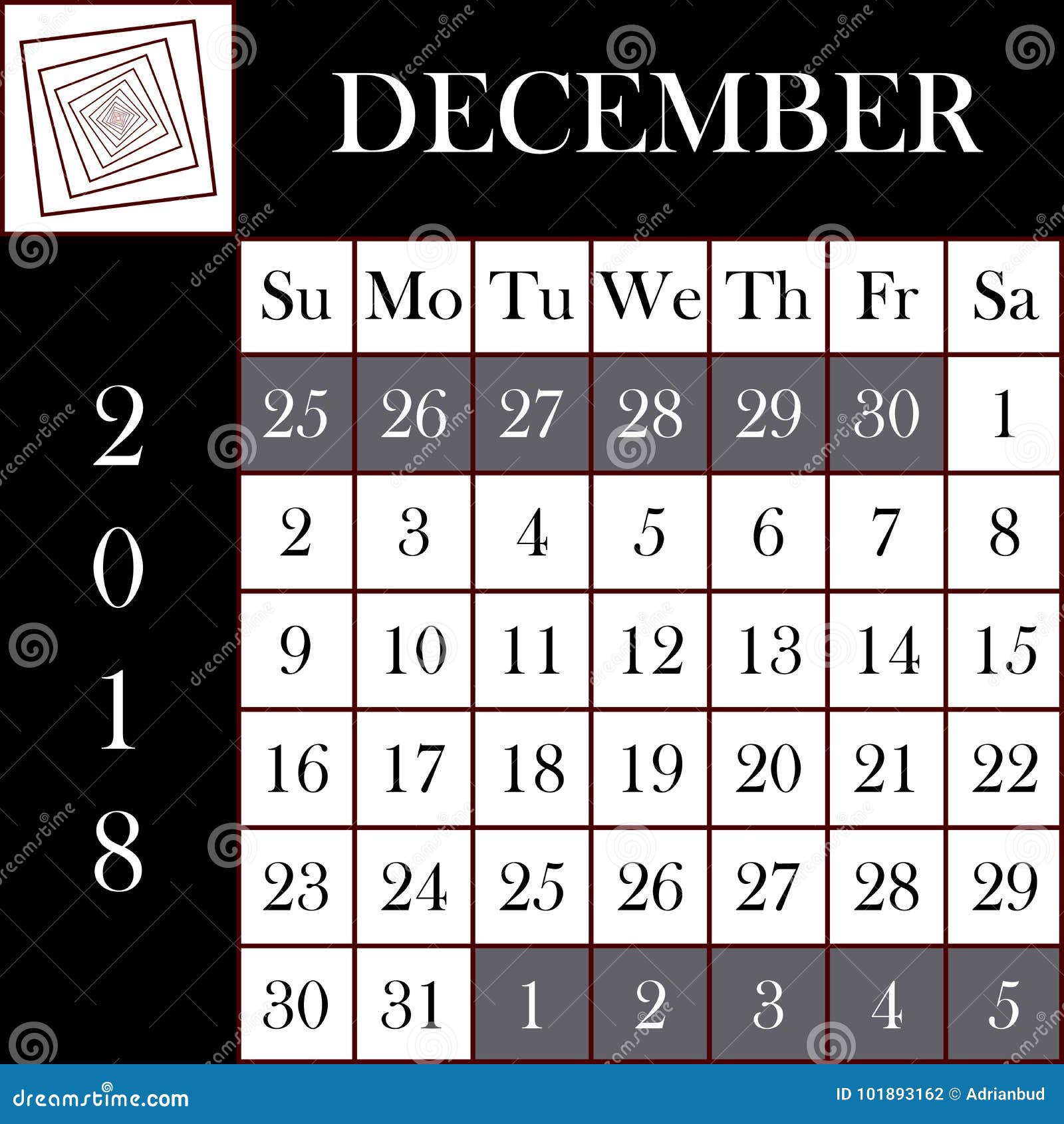 Square Format 2018 Calendar DECEMBER Stock Illustration - Illustration ...