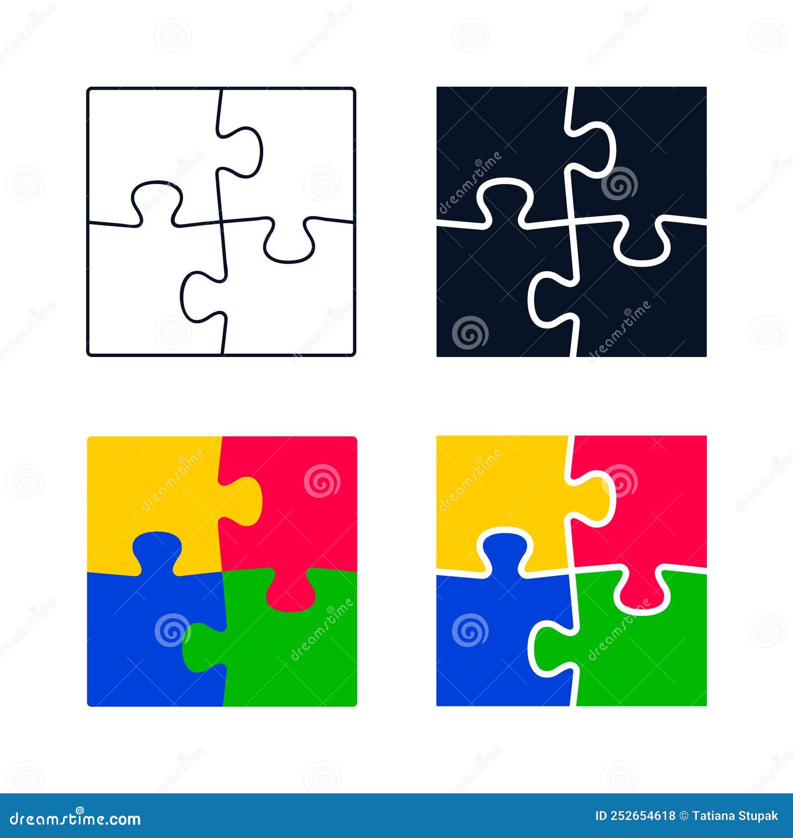 Square Four Part Puzzle, Vector Isolated Simple Set Stock Vector ...