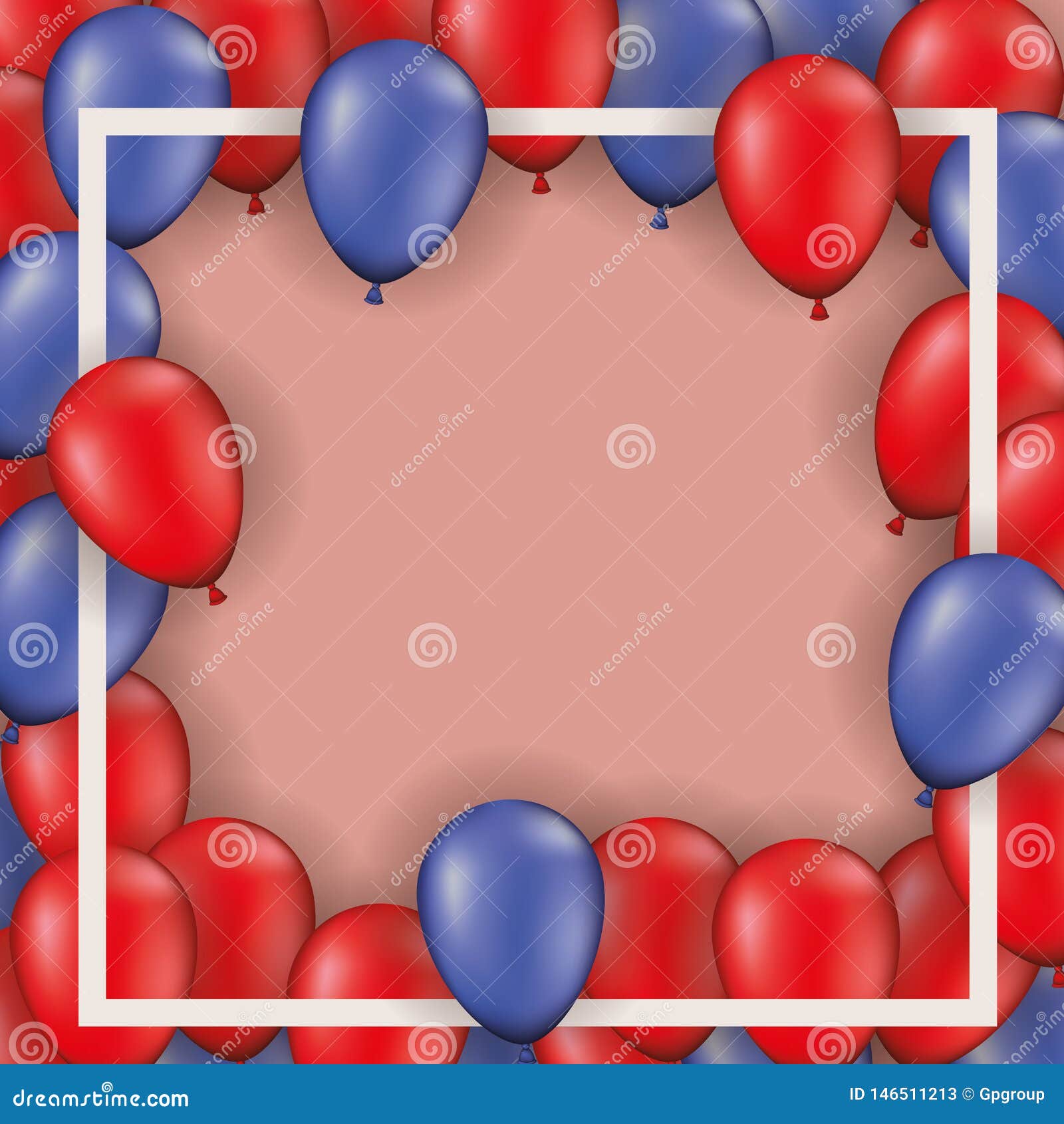 Square Frame with Balloons Heliun Reds and Blues Stock Vector ...