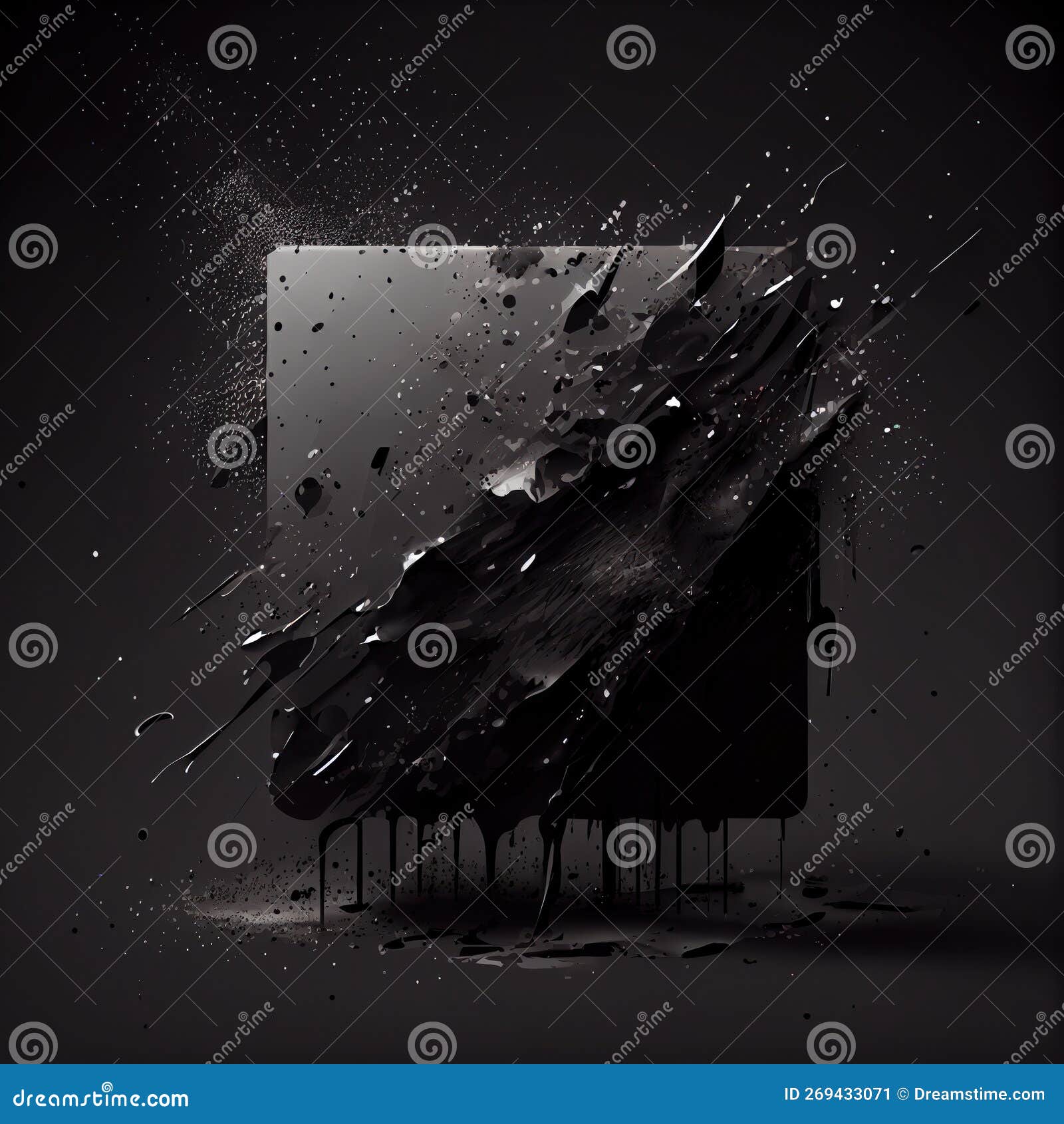 A Square Frame with Black Paint Splashes on Black Background. Stock ...
