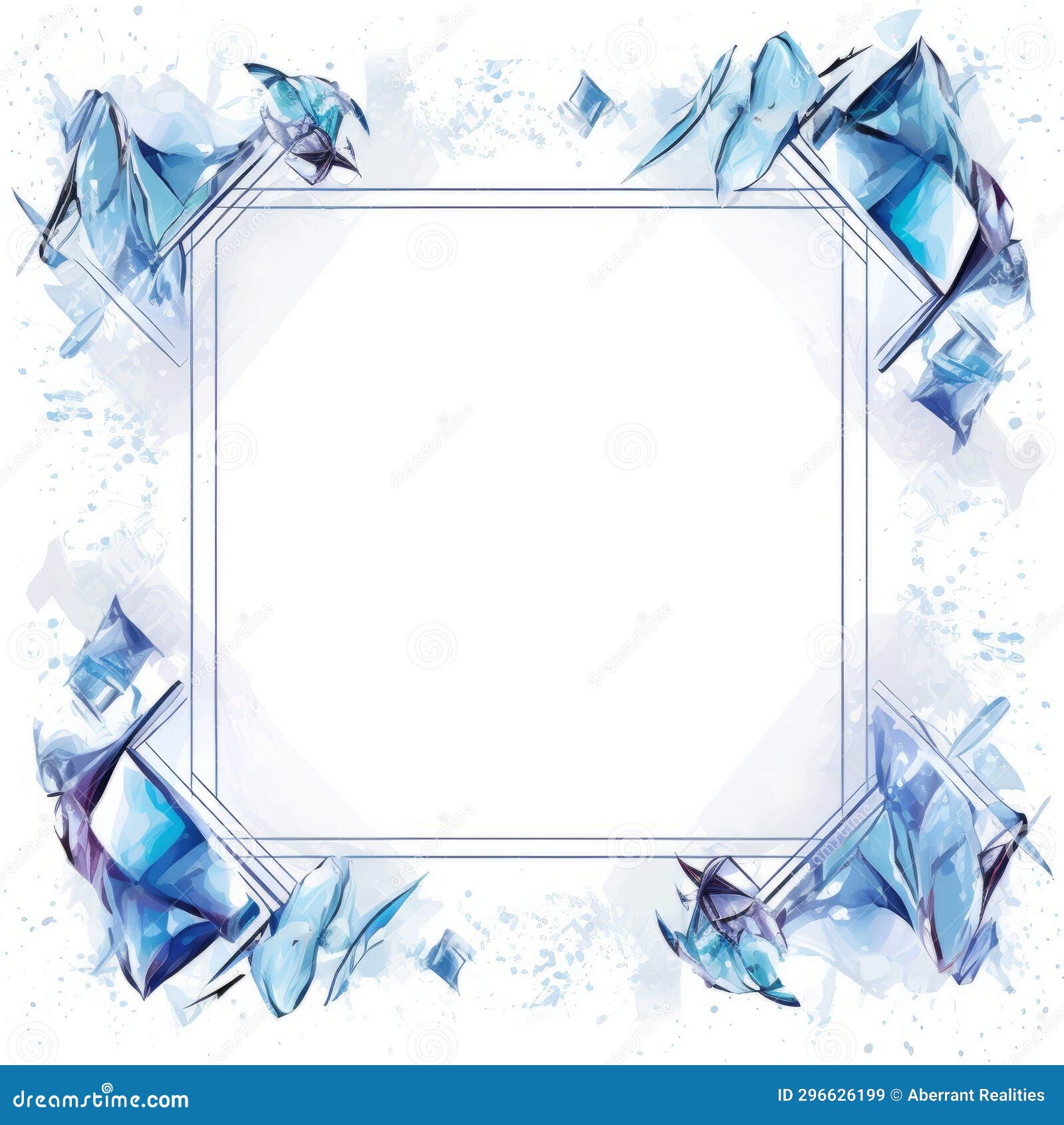 A Square Frame with Blue Crystals on a White Background Stock ...
