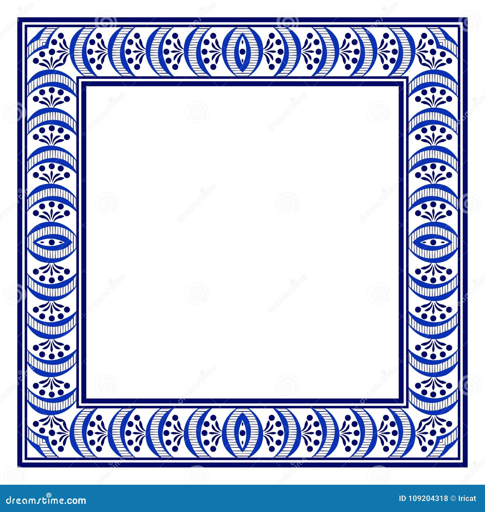 Square Frame with a Blue Ethnic Hand-drawn Pattern. Stock Vector ...
