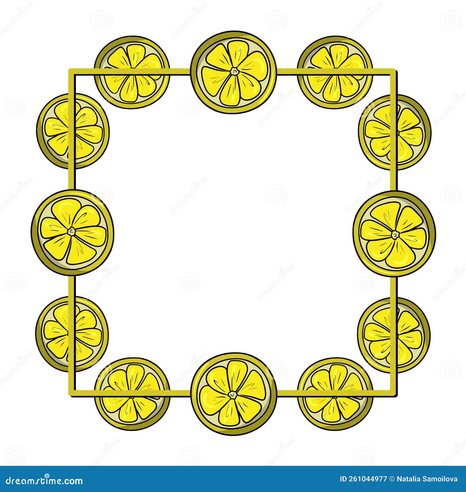 Square Frame, Bright Round Slice of Lemon, Copy Space, Vector Cartoon ...