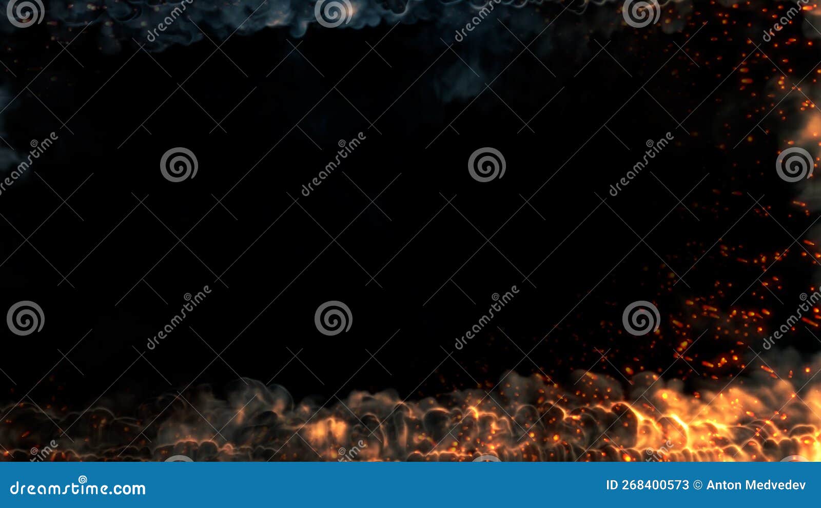 Square Frame of Burning Smoke with Fire and Sparks - Abstract 3D ...