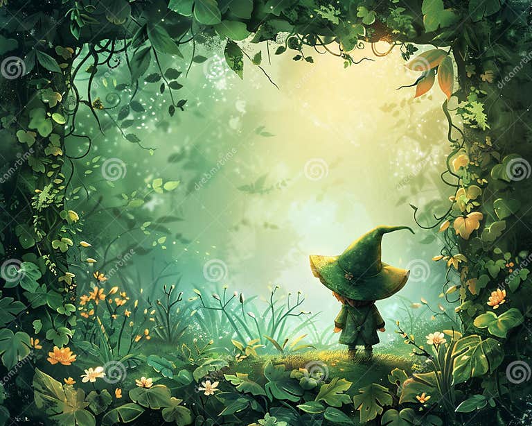 Square Frame Capturing a Chibi Gnome in a Serene Spring Forest Stock ...