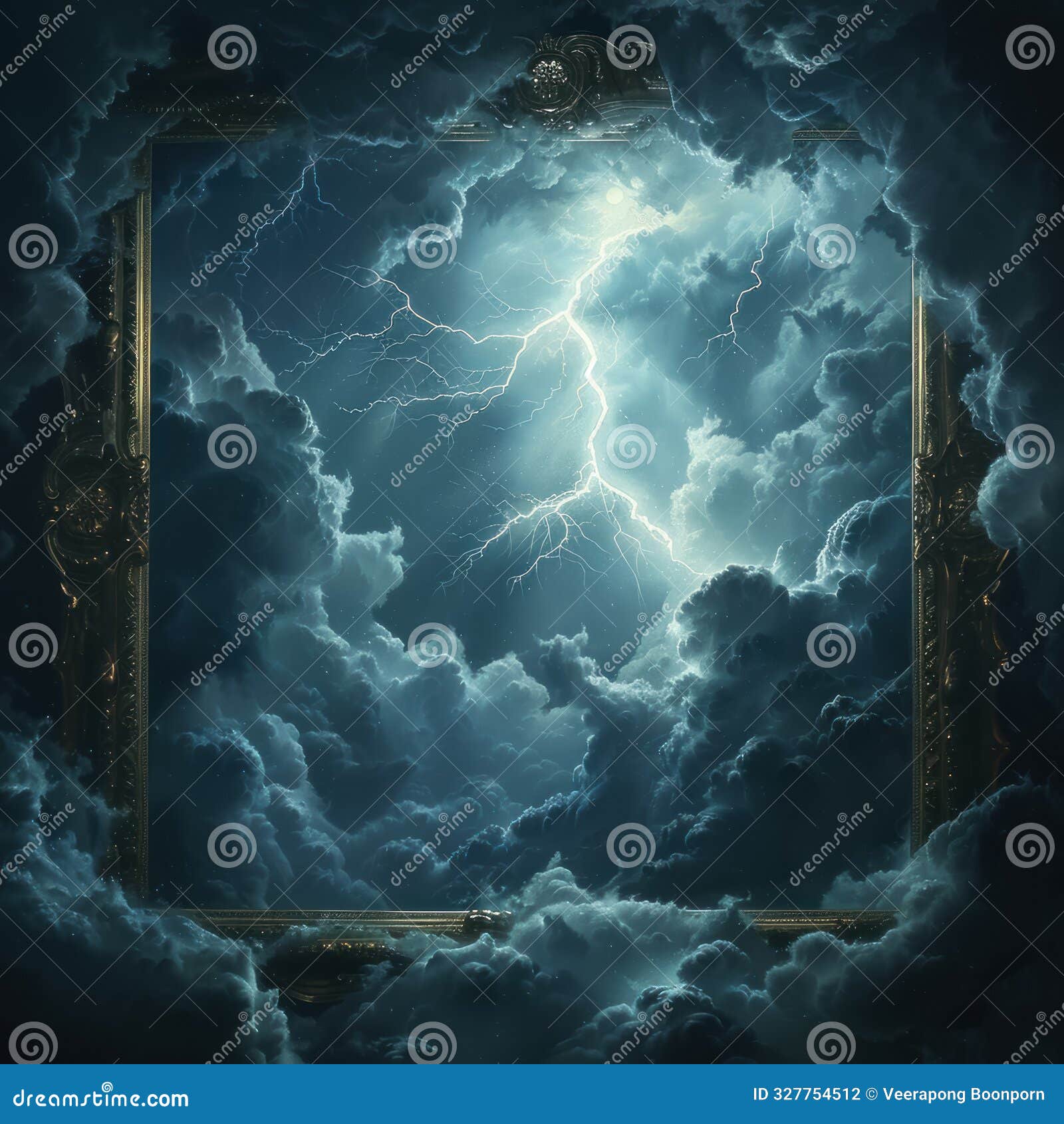 Square Frame Capturing The Moment A Thunder Strike Breaks The Darkness, Space For Impactful ...