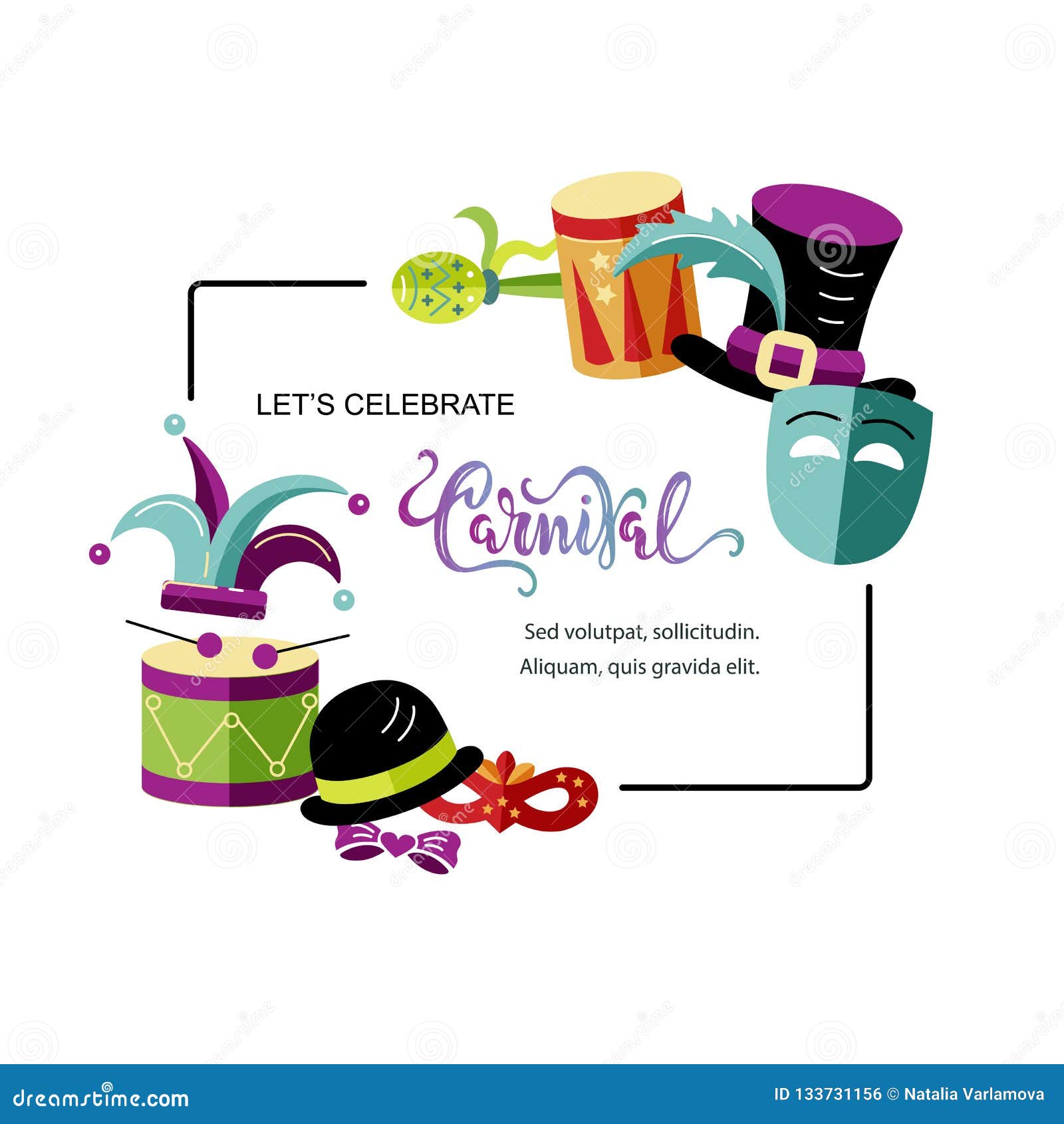Square Frame with Carnival and Celebratory Objects Stock Illustration ...