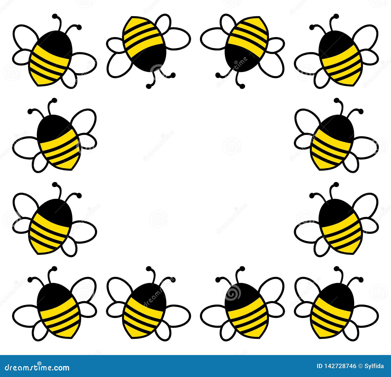 Square Frame with Cartoon Cute Bees. Vector Illustration Stock ...