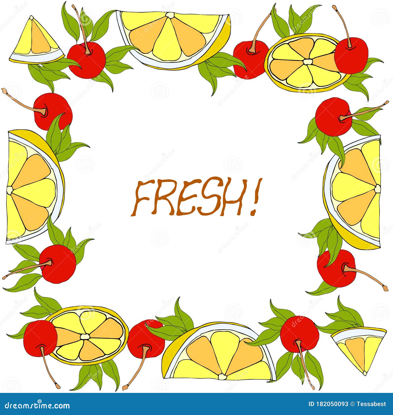 Square Frame of Citrus and Cherry Stock Vector - Illustration of design ...