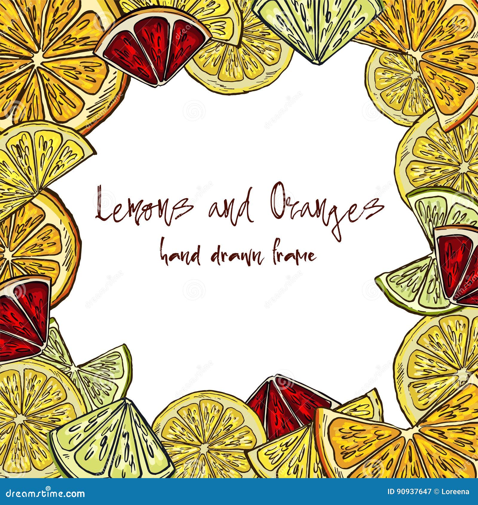 Square Frame with Citrus Slices Stock Vector - Illustration of color ...