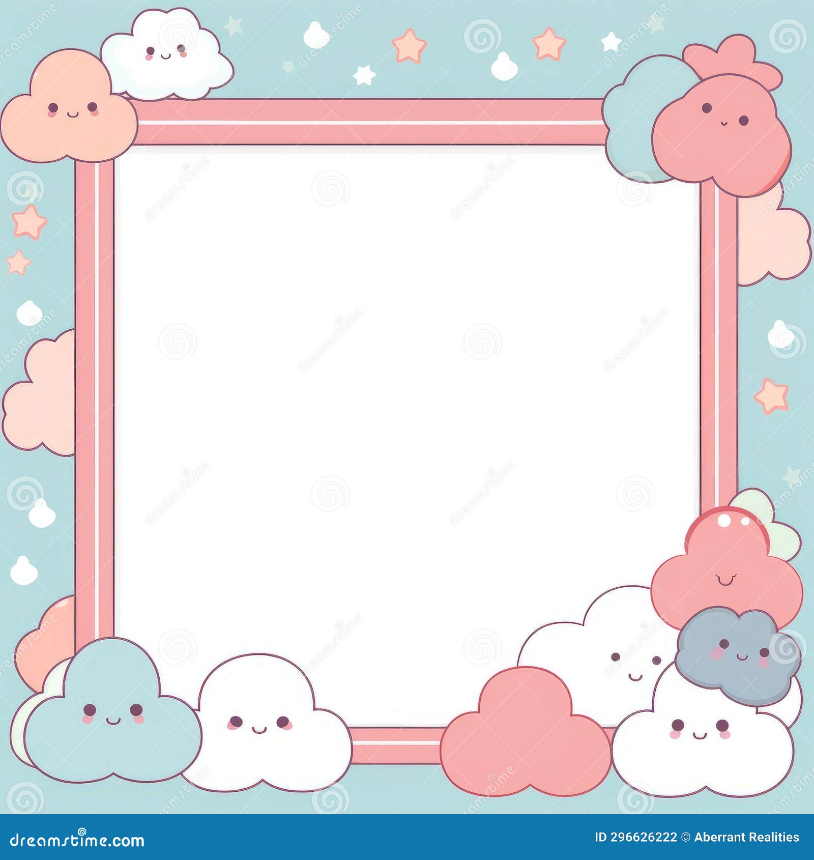 A Square Frame with Clouds and Kawaii Faces on it Stock Illustration ...
