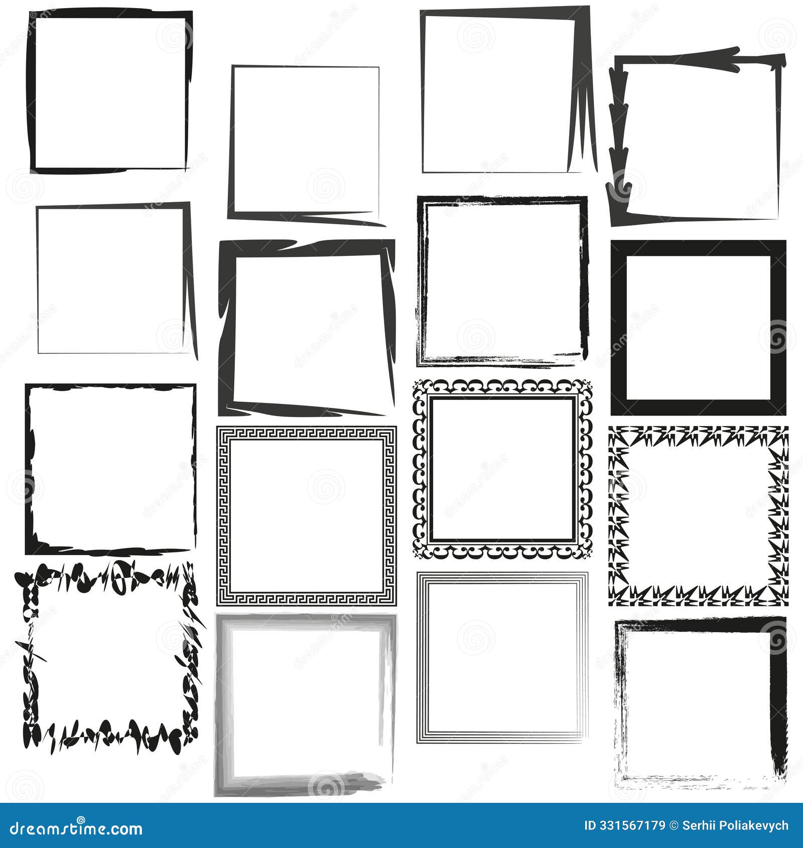 Square Frame Collection. Varied Decorative Styles. Black and White ...