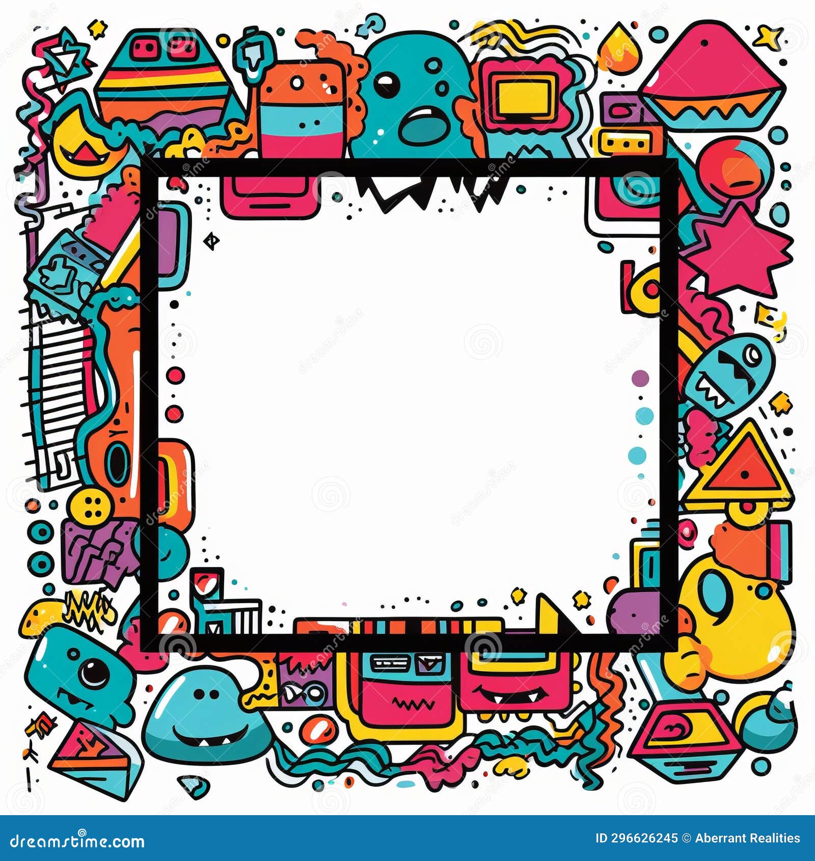 A Square Frame with Colorful Cartoon Characters on it Stock ...