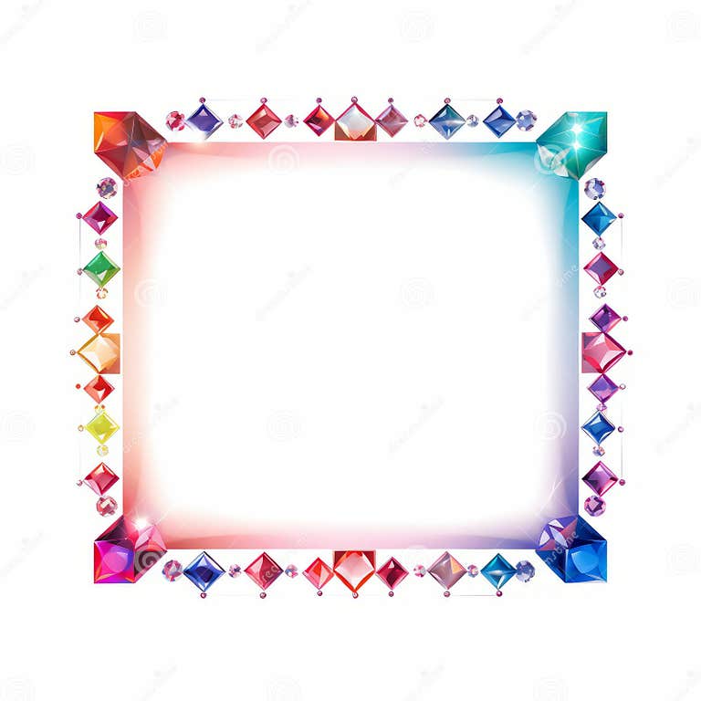 A Square Frame with Colorful Gems on a White Background Stock ...
