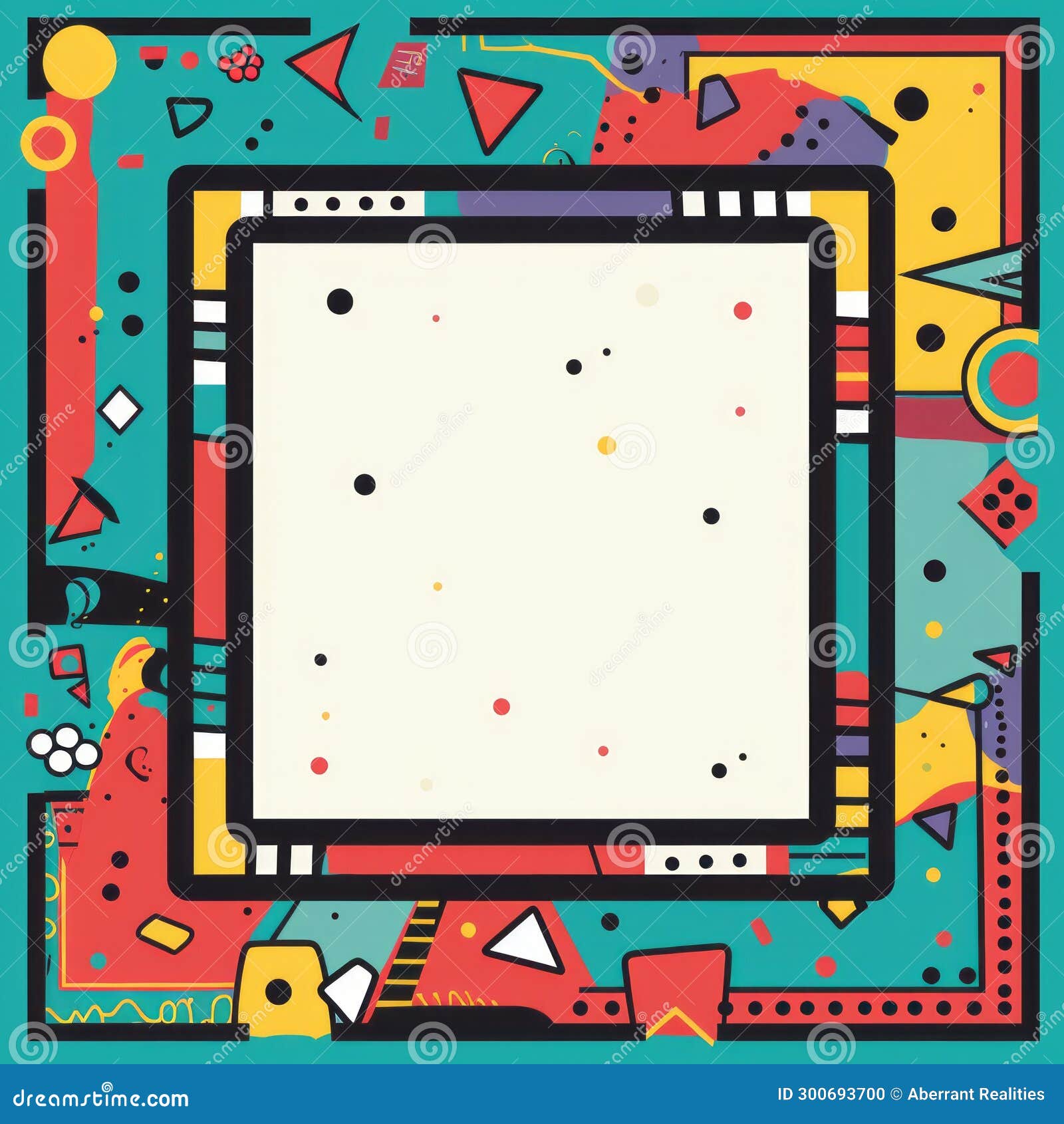 A Square Frame with Colorful Geometric Shapes on a Turquoise Background ...