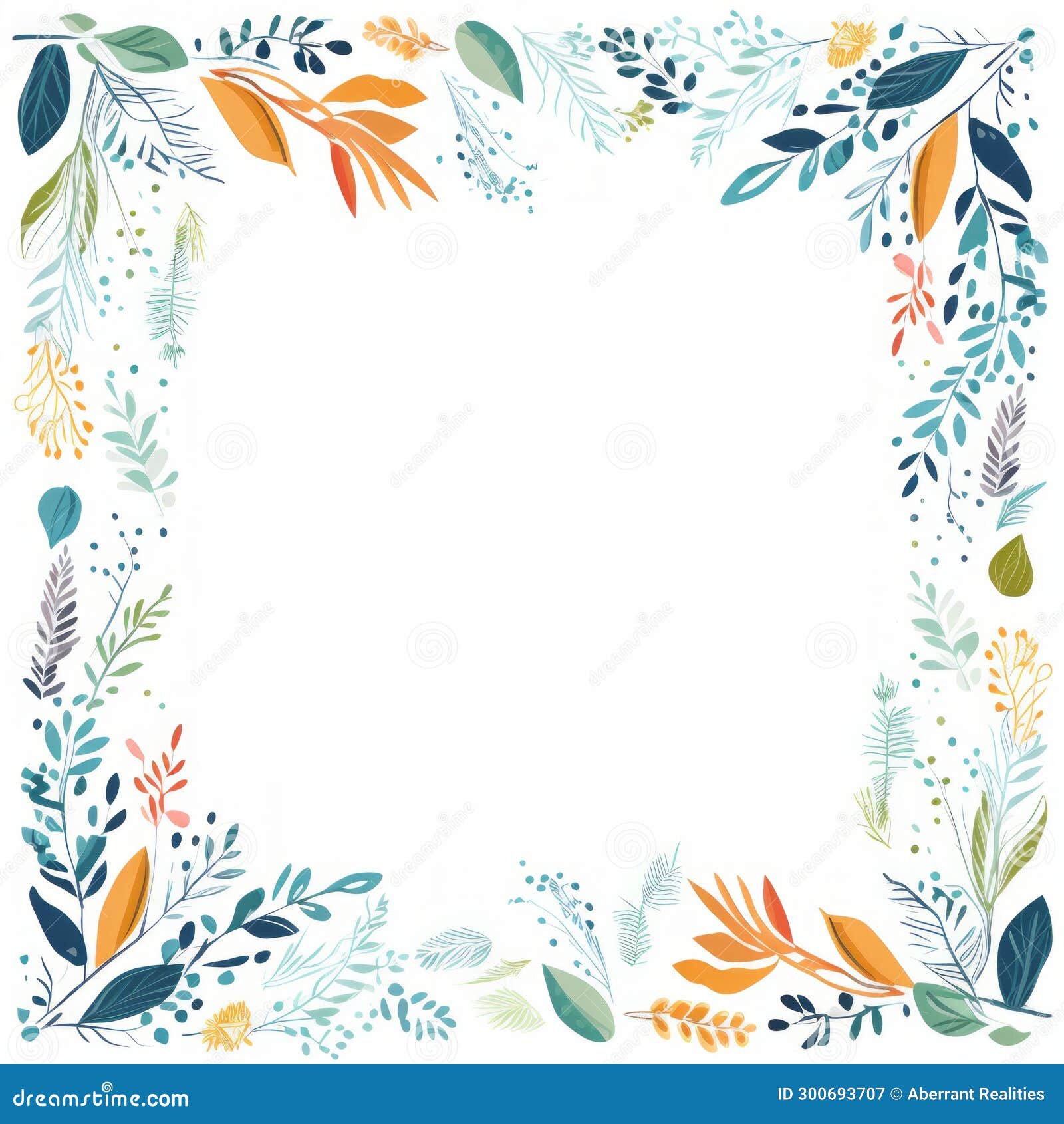 A Square Frame with Colorful Leaves and Flowers on a White Background ...