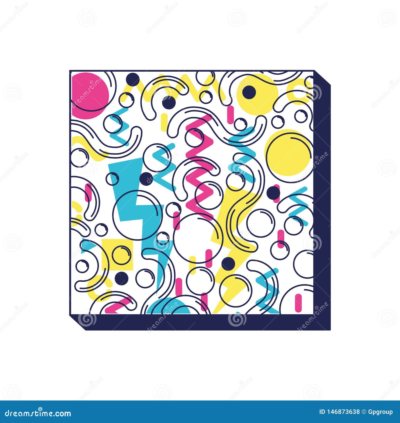 Square Frame Colorfull Figures and Lines Ninetys Pattern Stock Vector ...